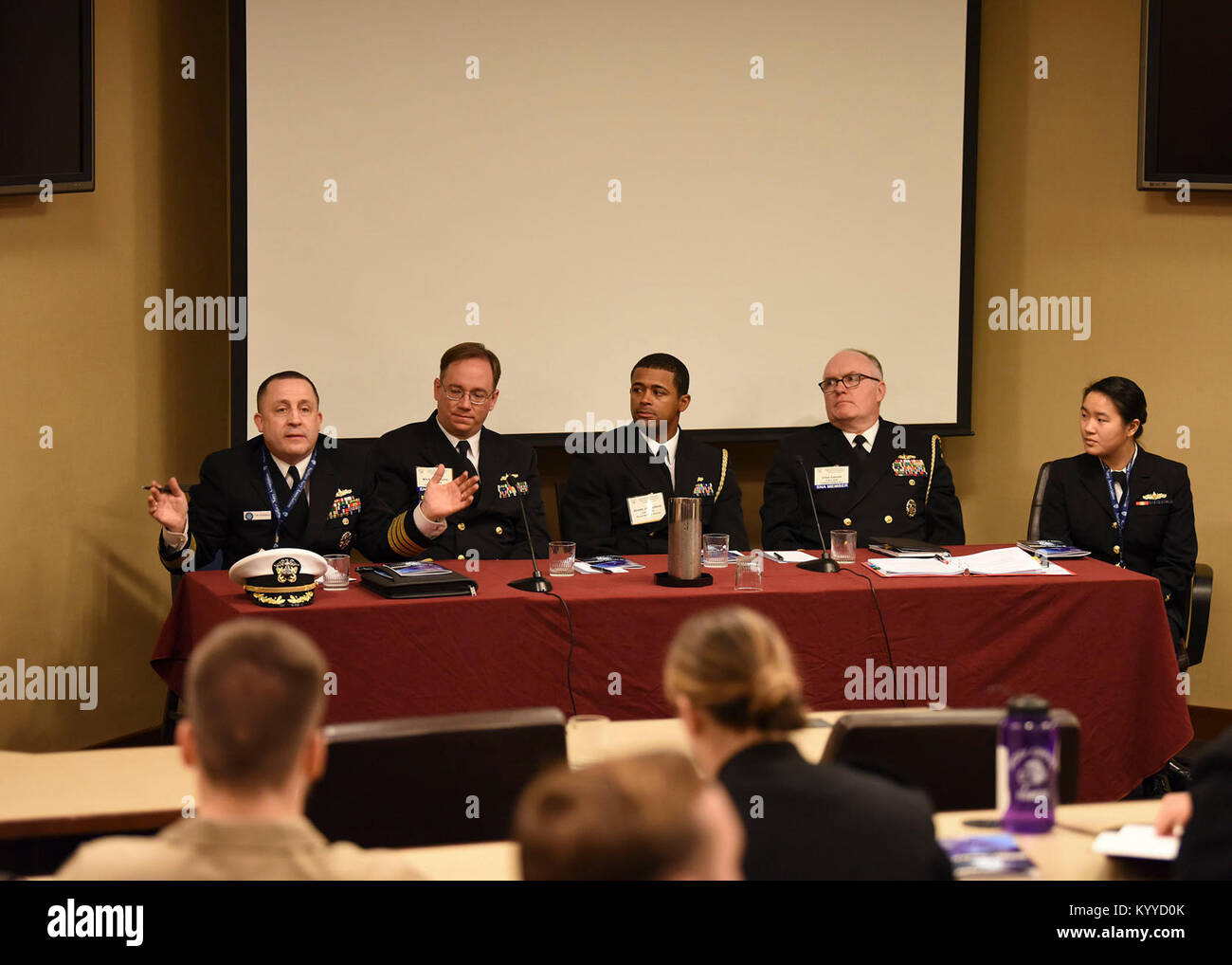 CITY, Va. (Jan. 09, 2018) Panelists speak to midshipman during a ...