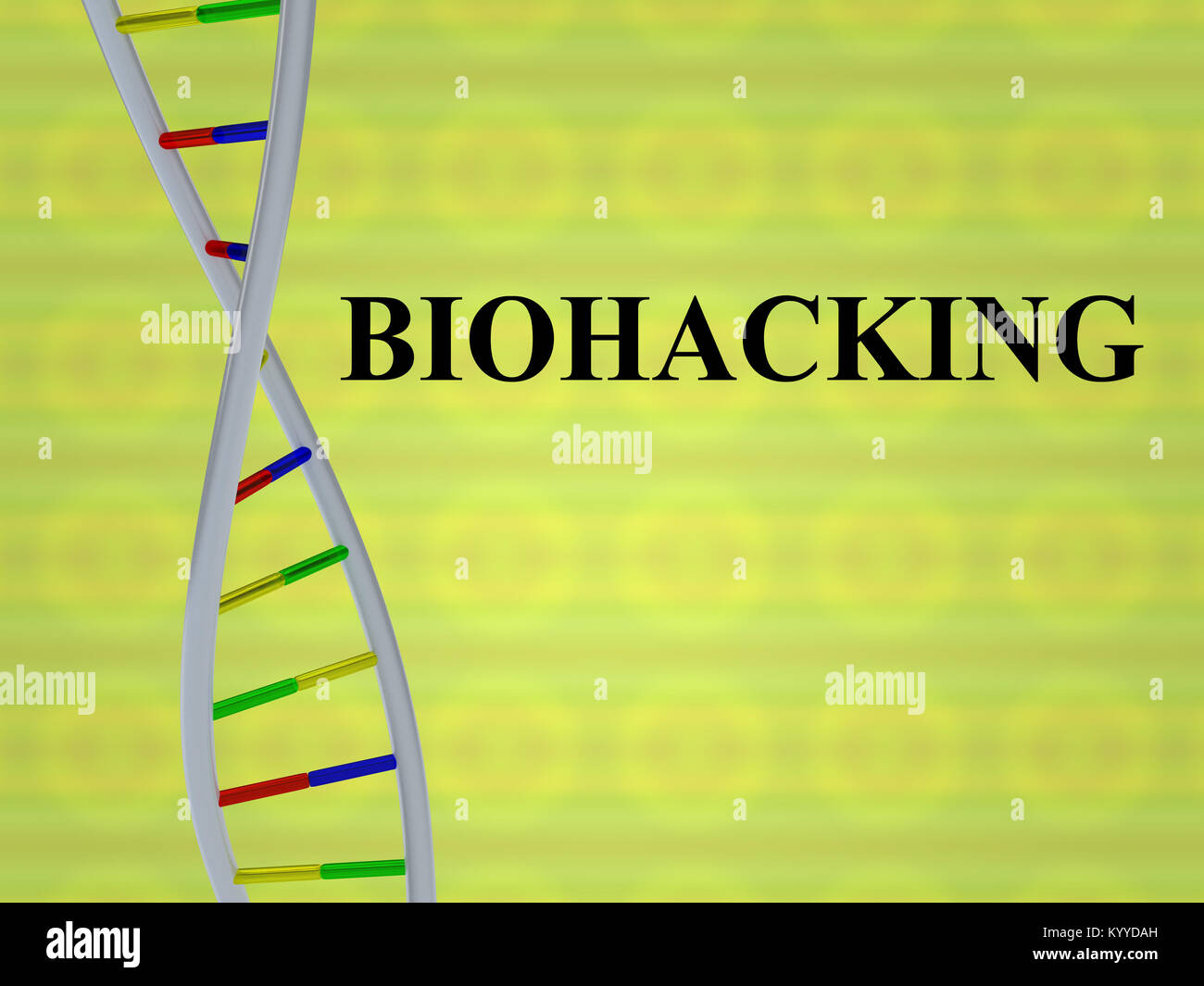 3D illustration of BIOHACKING script with DNA double helix , isolated ...