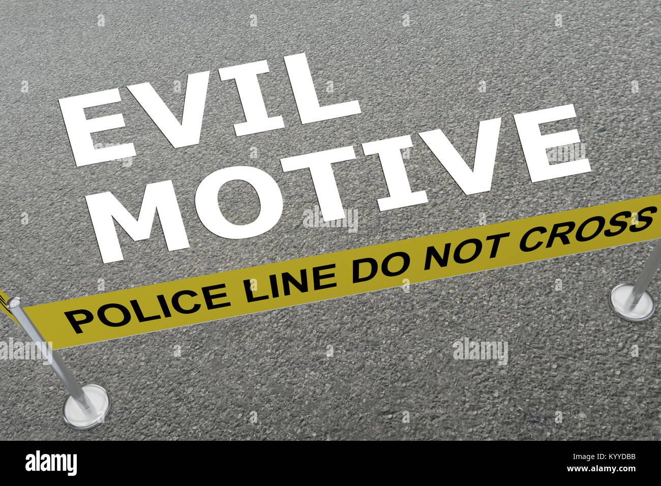 3D illustration of EVIL MOTIVE title on the ground in a police arena ...