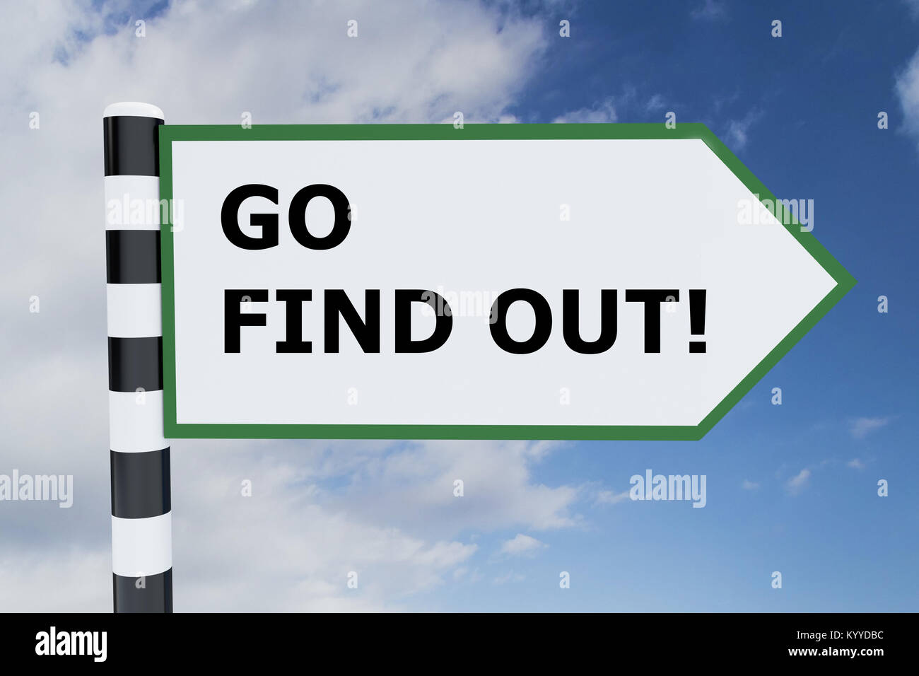 3D illustration of GO FIND OUT! script on road sign Stock Photo - Alamy