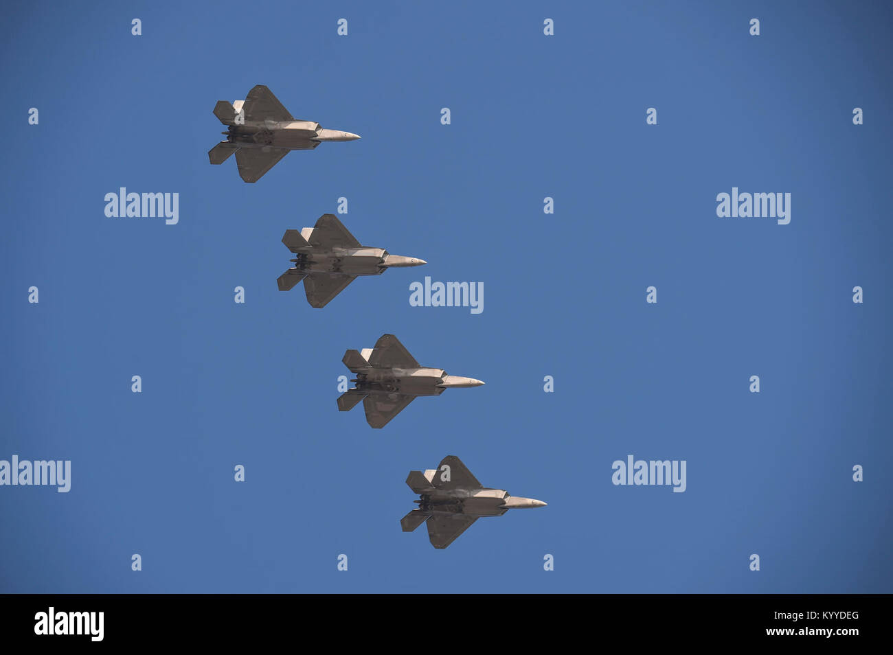 Four U.S. Air Force F-22 Raptor fighter jets from Hawaii Air National ...