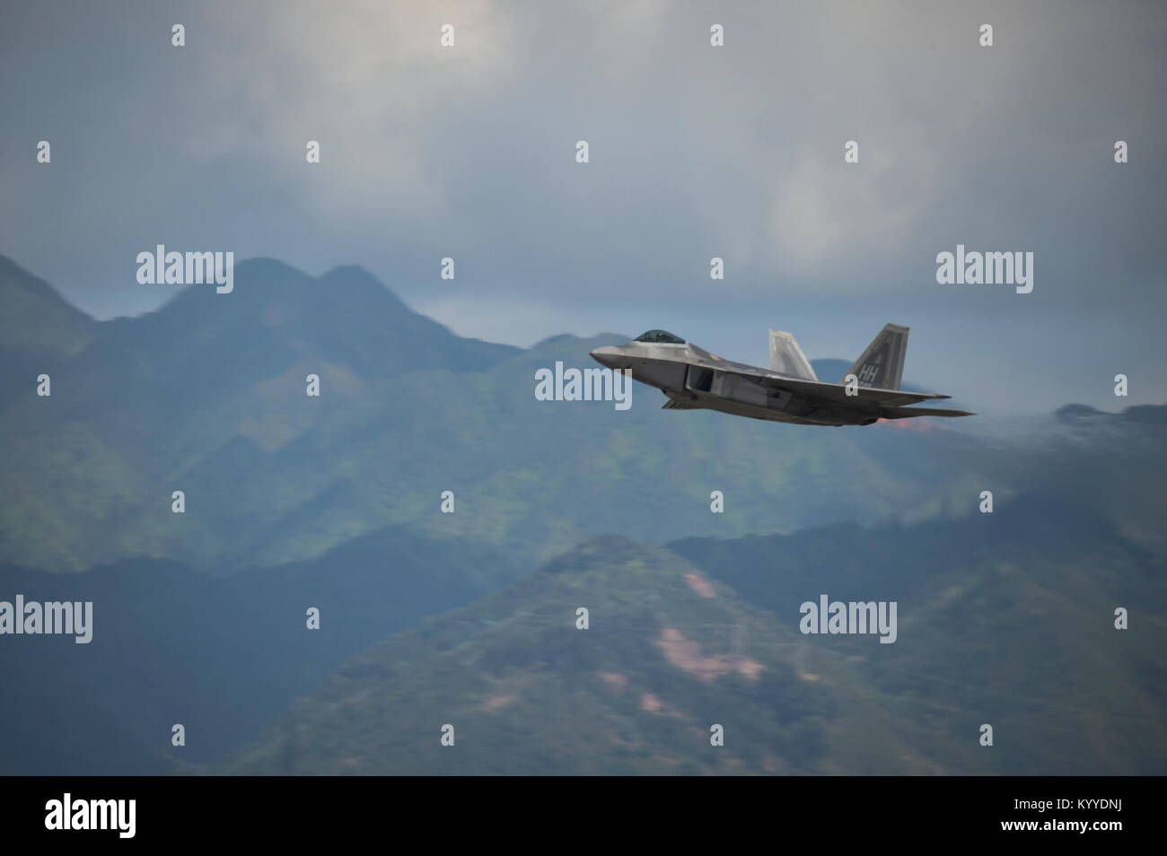 A U.S. Air Force F-22 Raptor fighter jet from Hawaii Air National Guard ...