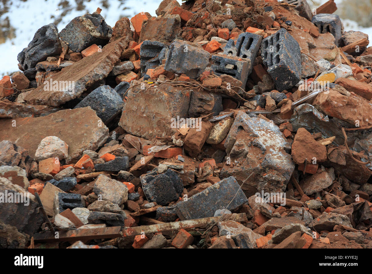 A pile of construction debris is broken brick and concrete Stock Photo ...
