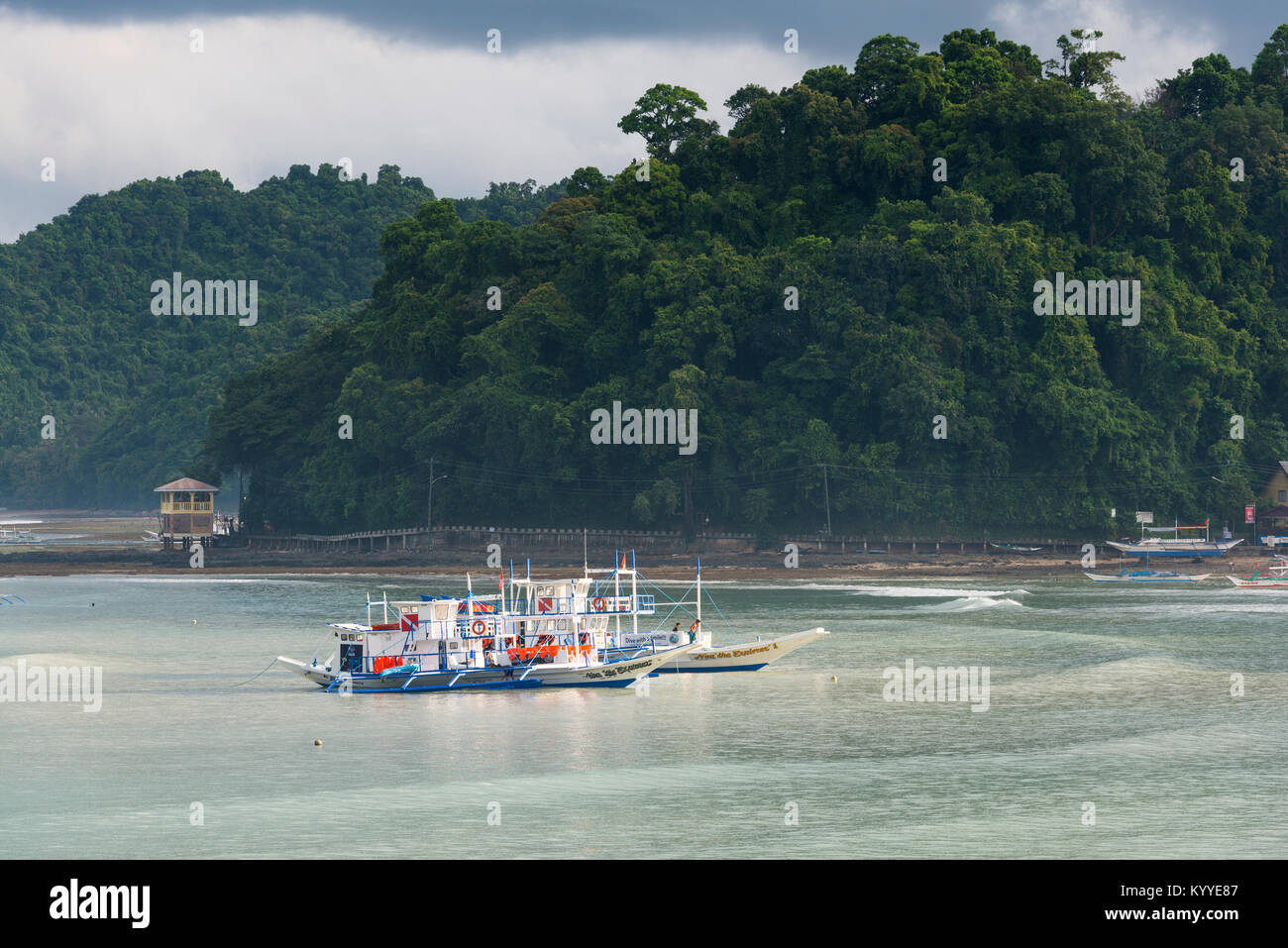 Double-outrigger boats in the harbour of El Nido, Palawan, the ...