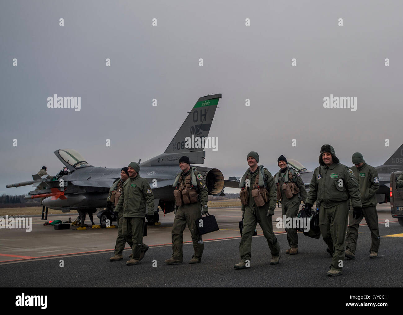 F-16 pilots from the 180th Fighter Wing, Ohio Air National Guard, walk ...