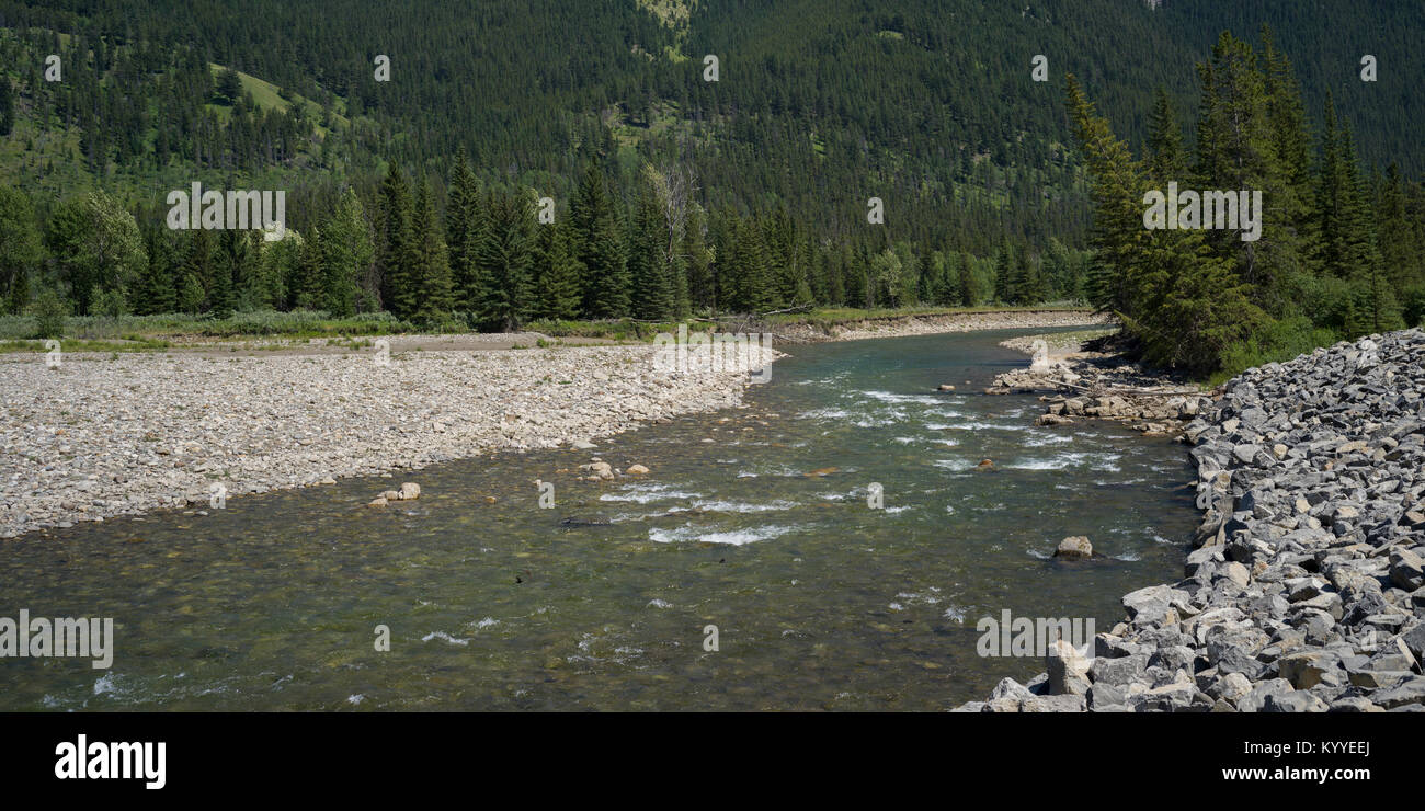 River flowing through forest, Kananaskis Country, Southern Alberta ...