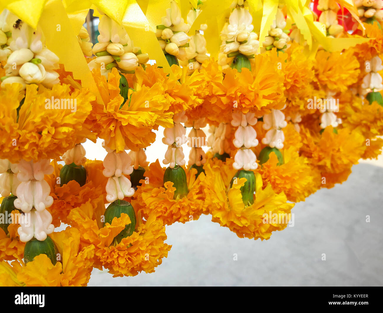 Flower garland for buddhism holy spirit respect Stock Photo - Alamy