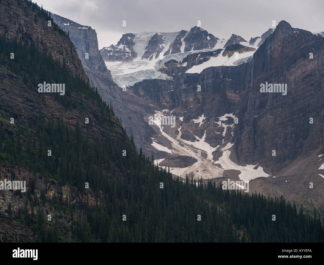 Elevated view of snow covered mountains, Moraine Lake, Banff National ...