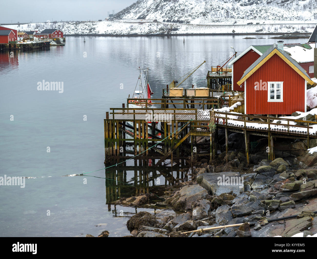 Stilt huts at waterfront, Lofoten, Nordland, Norway Stock Photo - Alamy