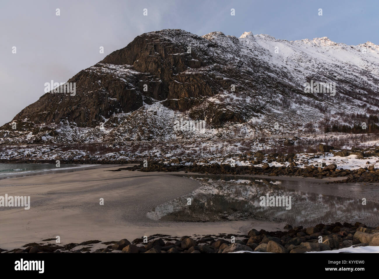 Tidal pool on beach, Lofoten, Nordland, Norway Stock Photo - Alamy