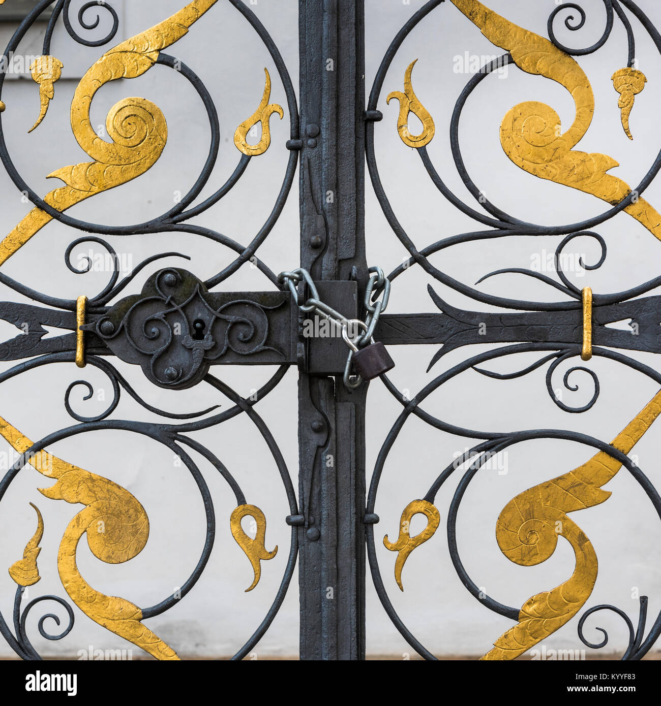 Padlock with metal chain on gate, Strahov Monastery, Prague, Czech ...