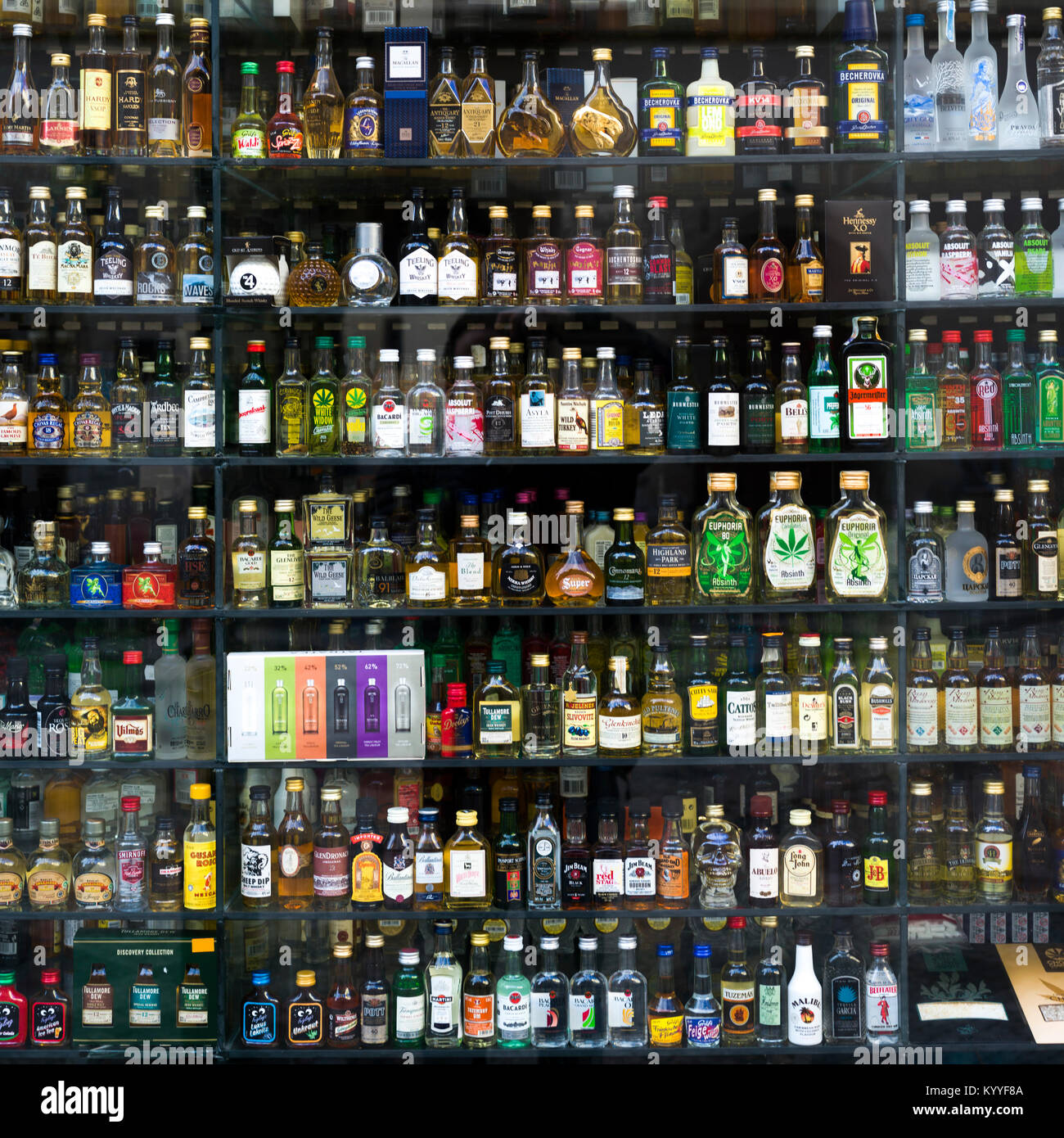 Bottles arranged in a liquor store, Prague, Czech Republic Stock Photo ...