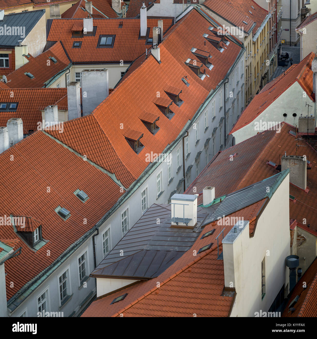 High angle view of building rooftops at Old Town Square, Old Town ...