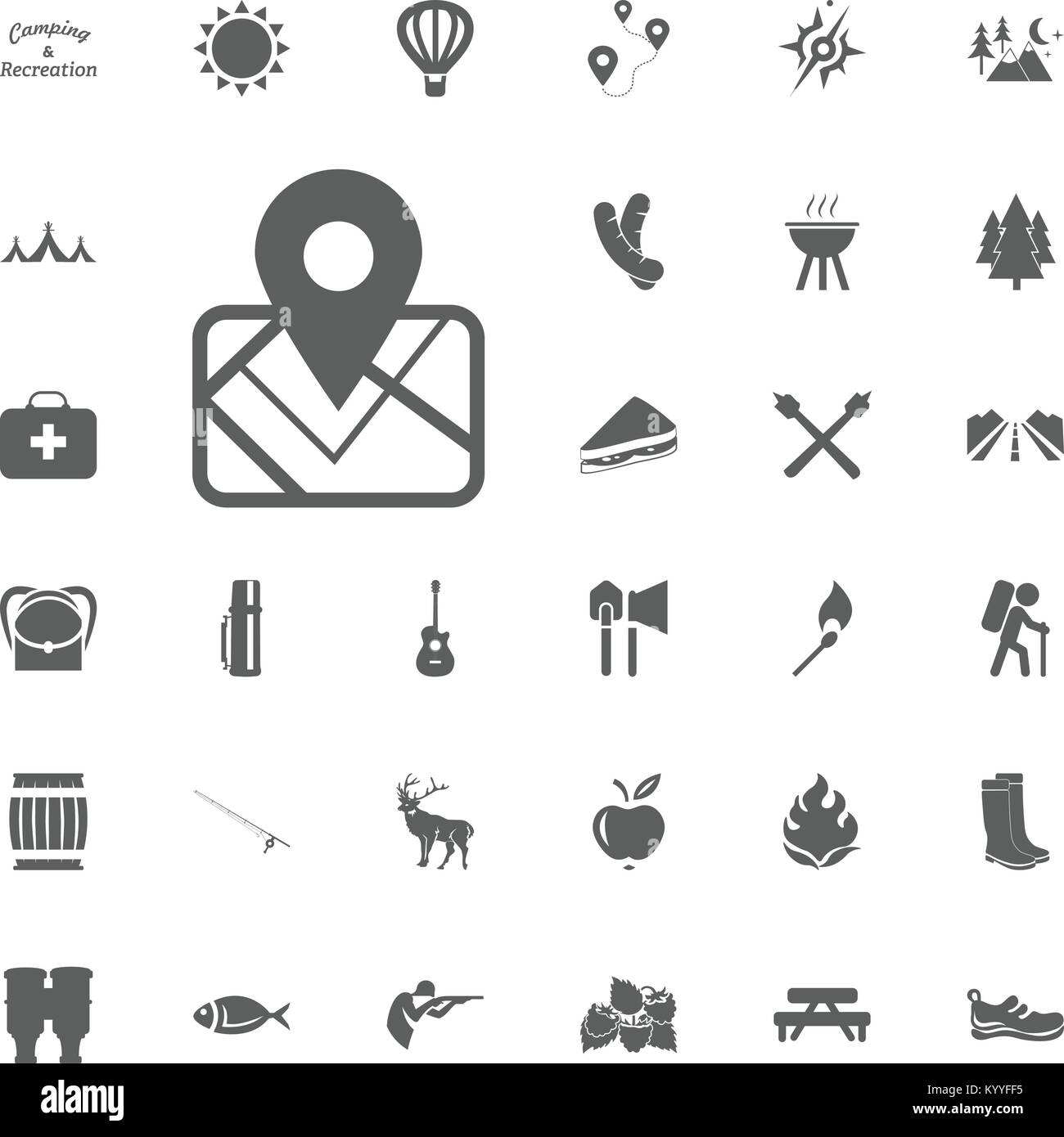 Map location icon. Camping and outdoor recreation icons set Stock ...