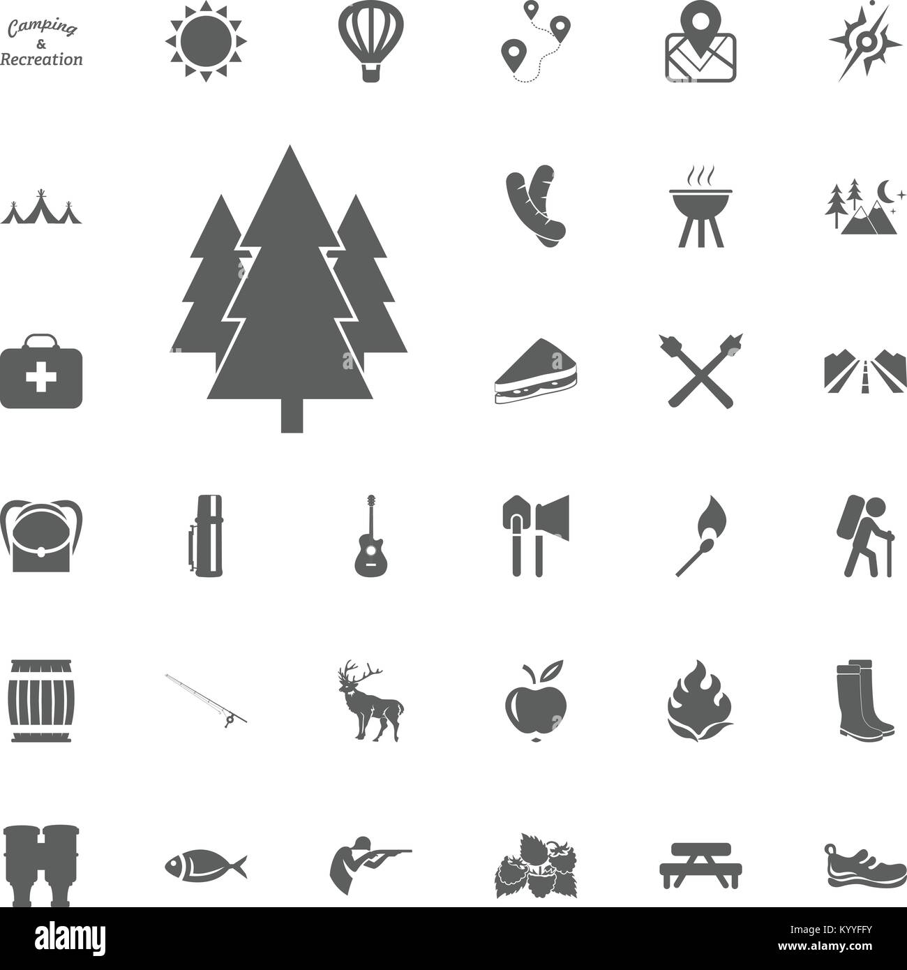 Wood icon. Cristmas tree icon. Camping and outdoor recreation icons set ...