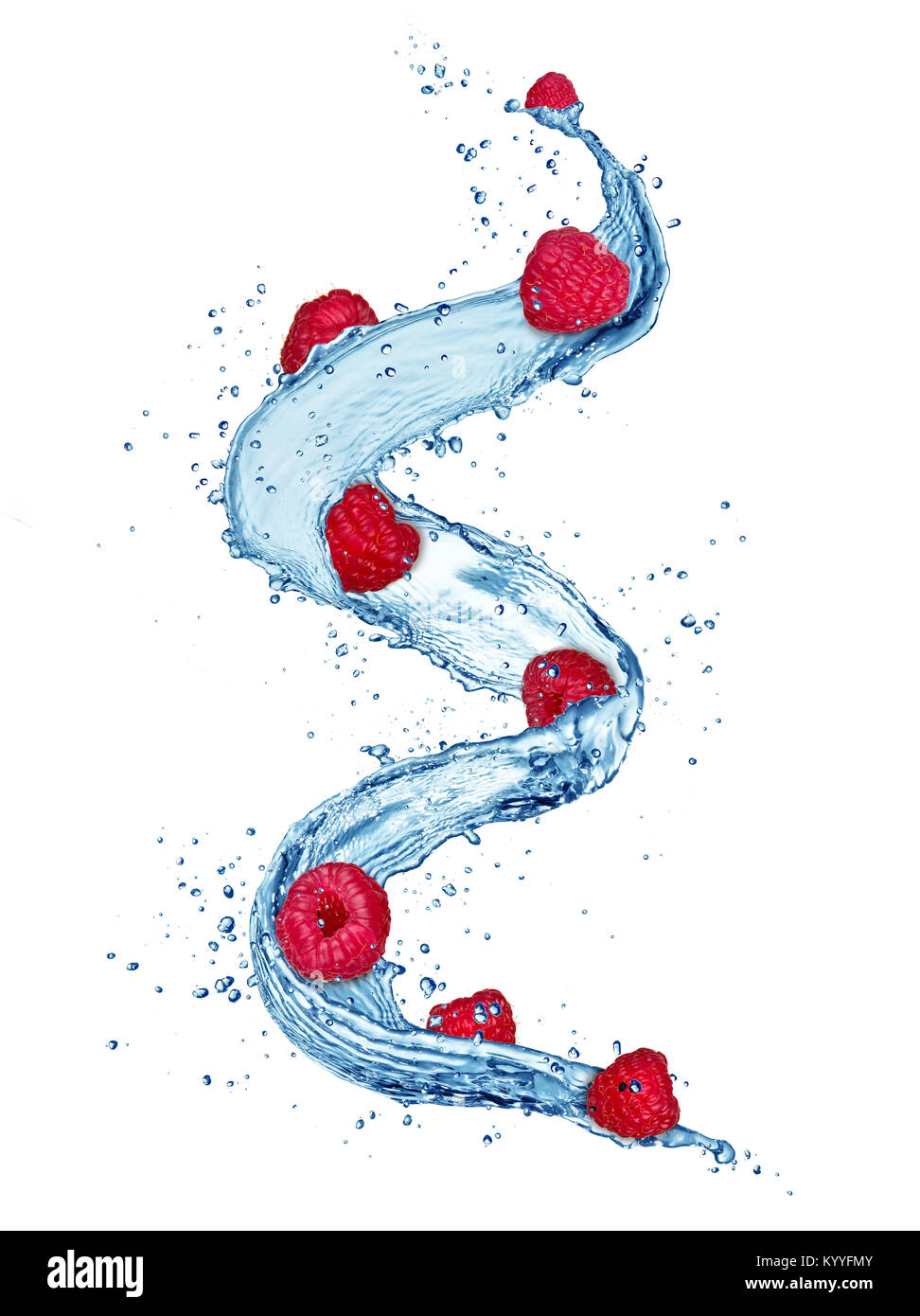 Pieces of raspberries in water splashes. Fresh drink concept. High ...