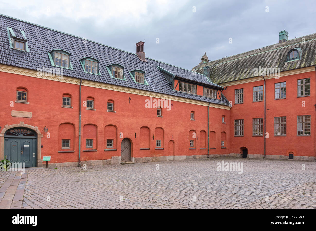 Inside the yards of Halmstad Castle, Halmstad Municipality, Halland ...