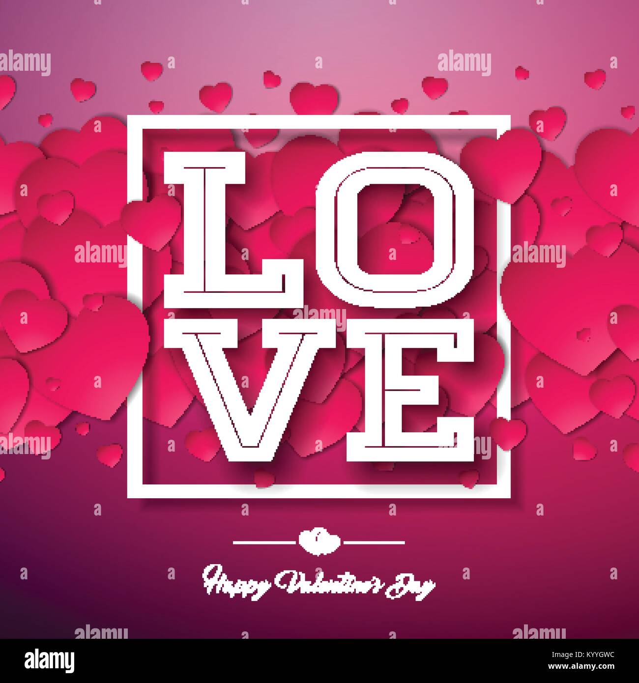 Happy Valentines Day Design with Red Heart on Shiny Background. Vector ...