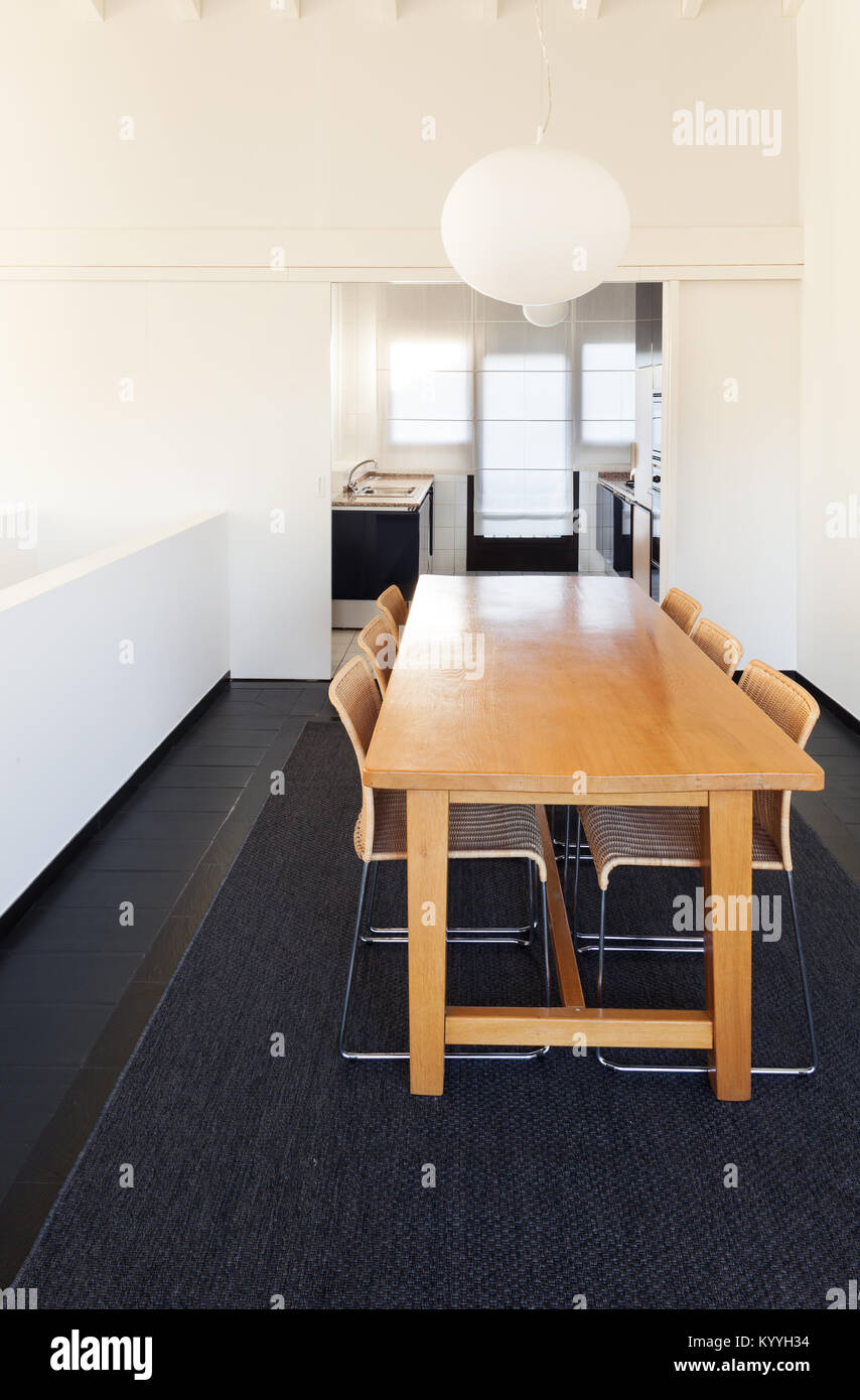 interior, comfortable loft, modern furniture, dining table Stock Photo ...