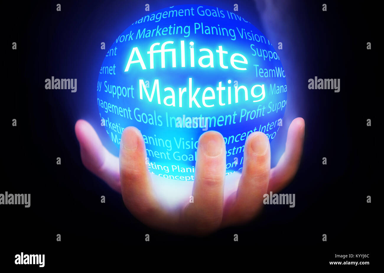 Affiliate Marketing globe in hand concept business background plan ...