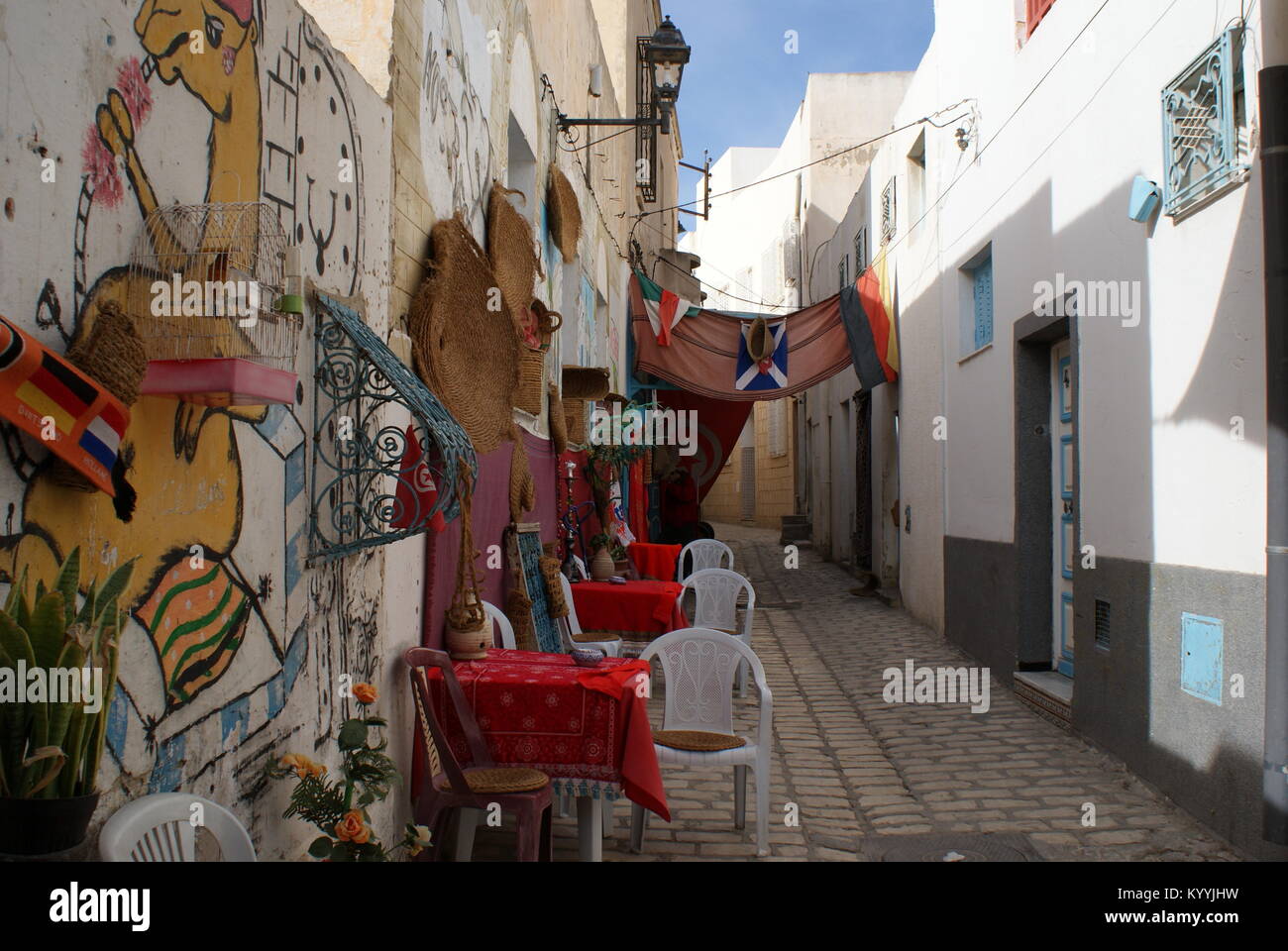 Colourful cafe in alley in Sousse medina, Sousse, Tunisia Stock Photo ...