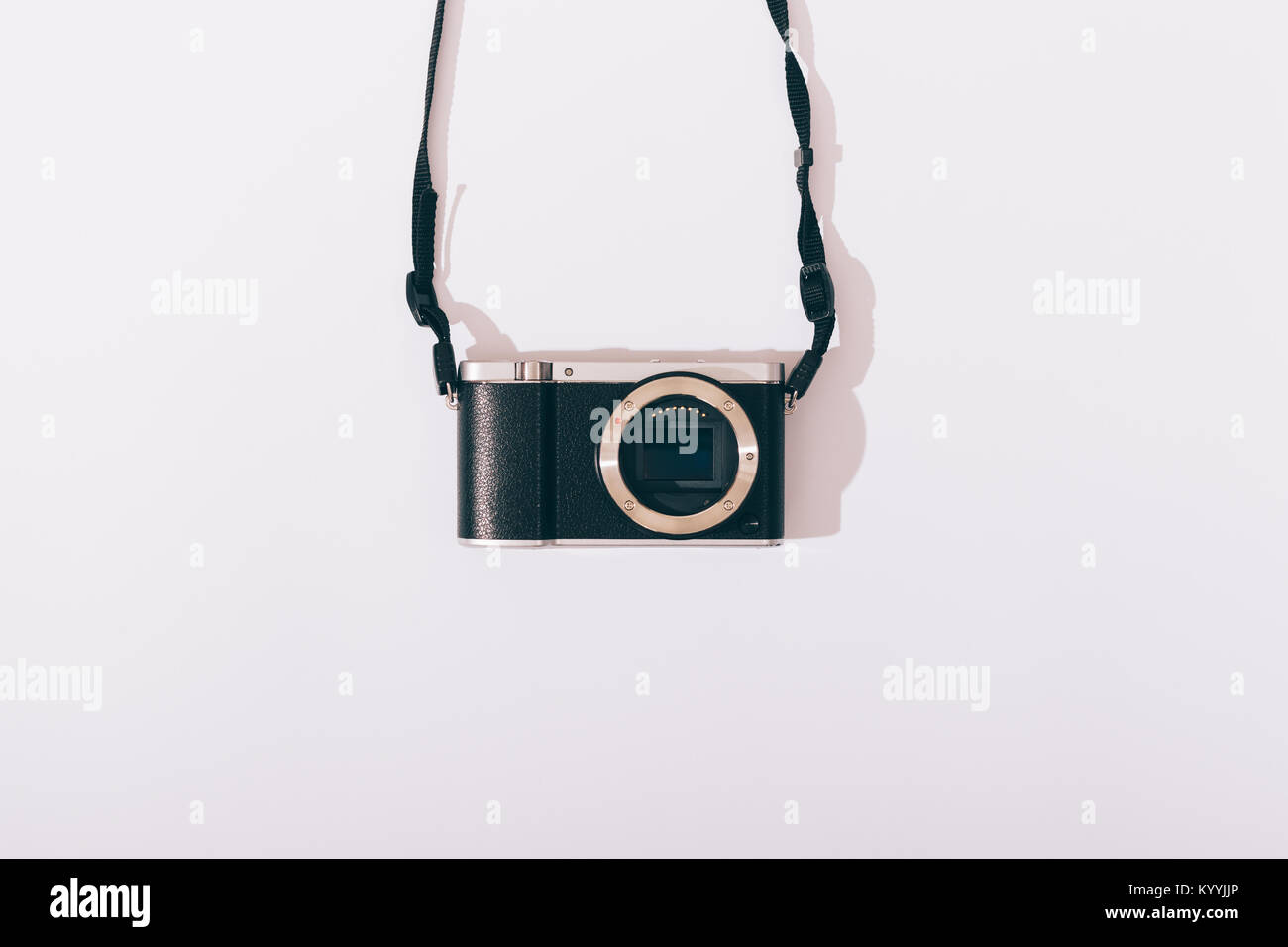 Top view of retro camera on white background Stock Photo - Alamy