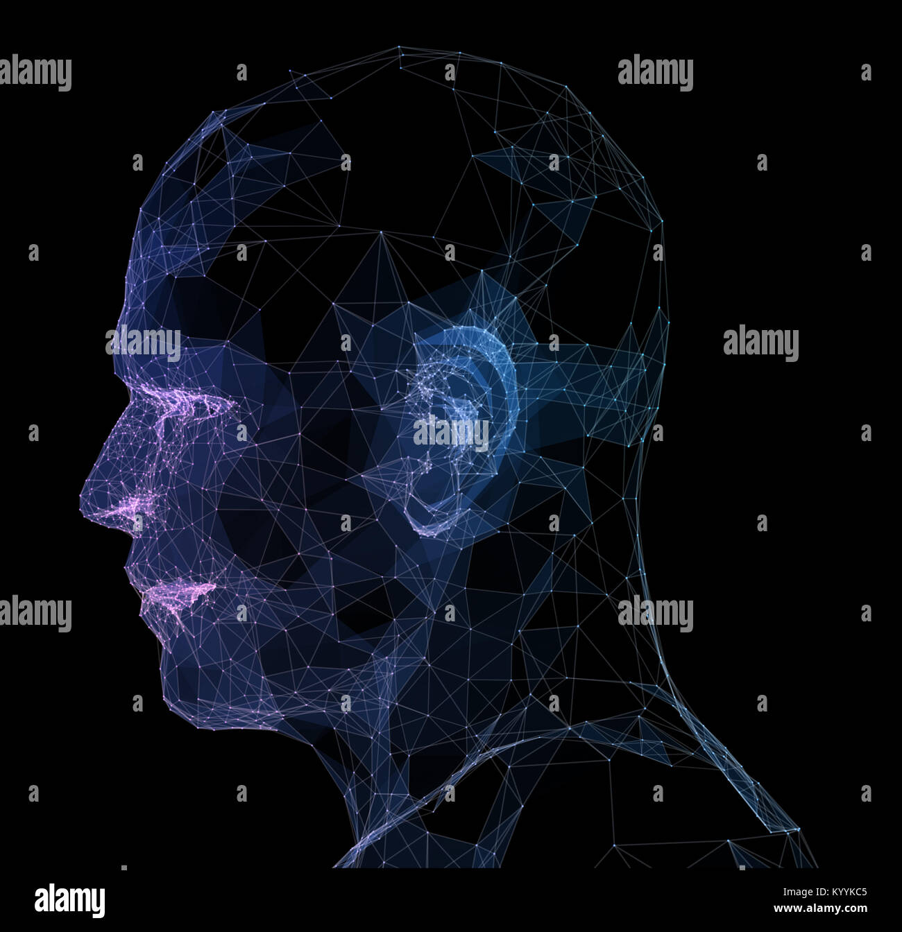 Point, Line connection from the head contour. 3d illustration Stock ...