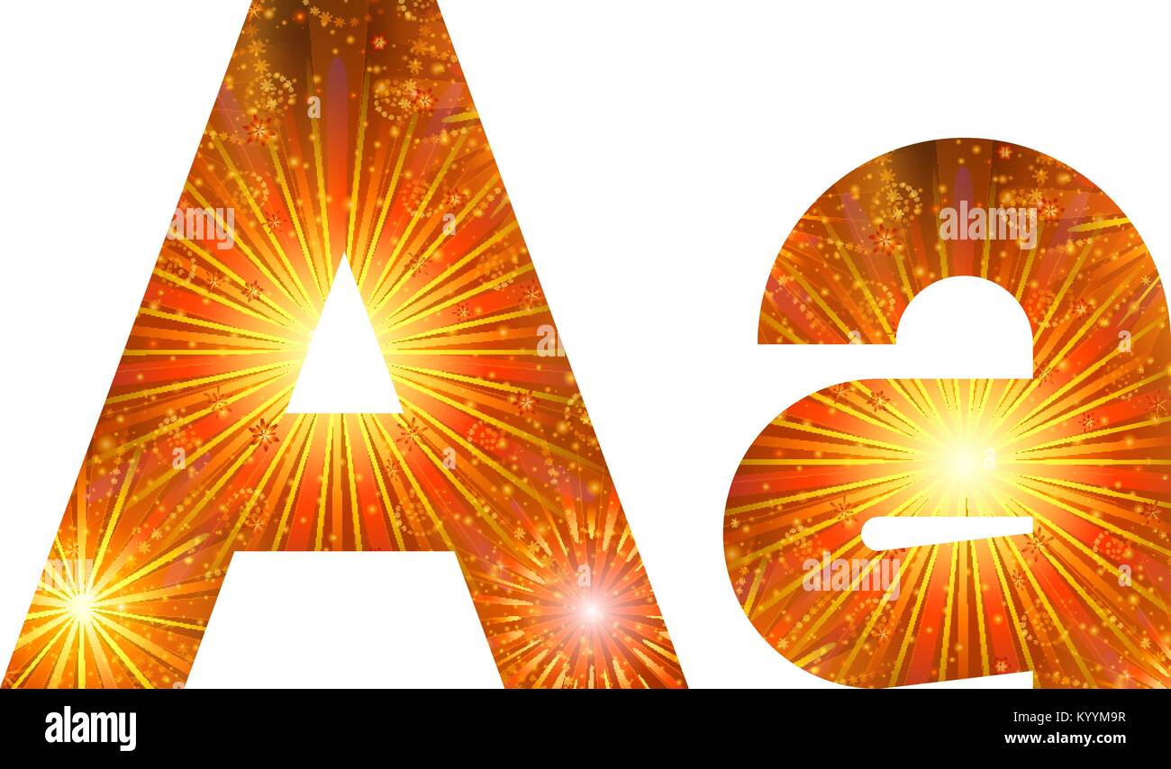 Set of English letters signs uppercase and lowercase A, stylized gold ...