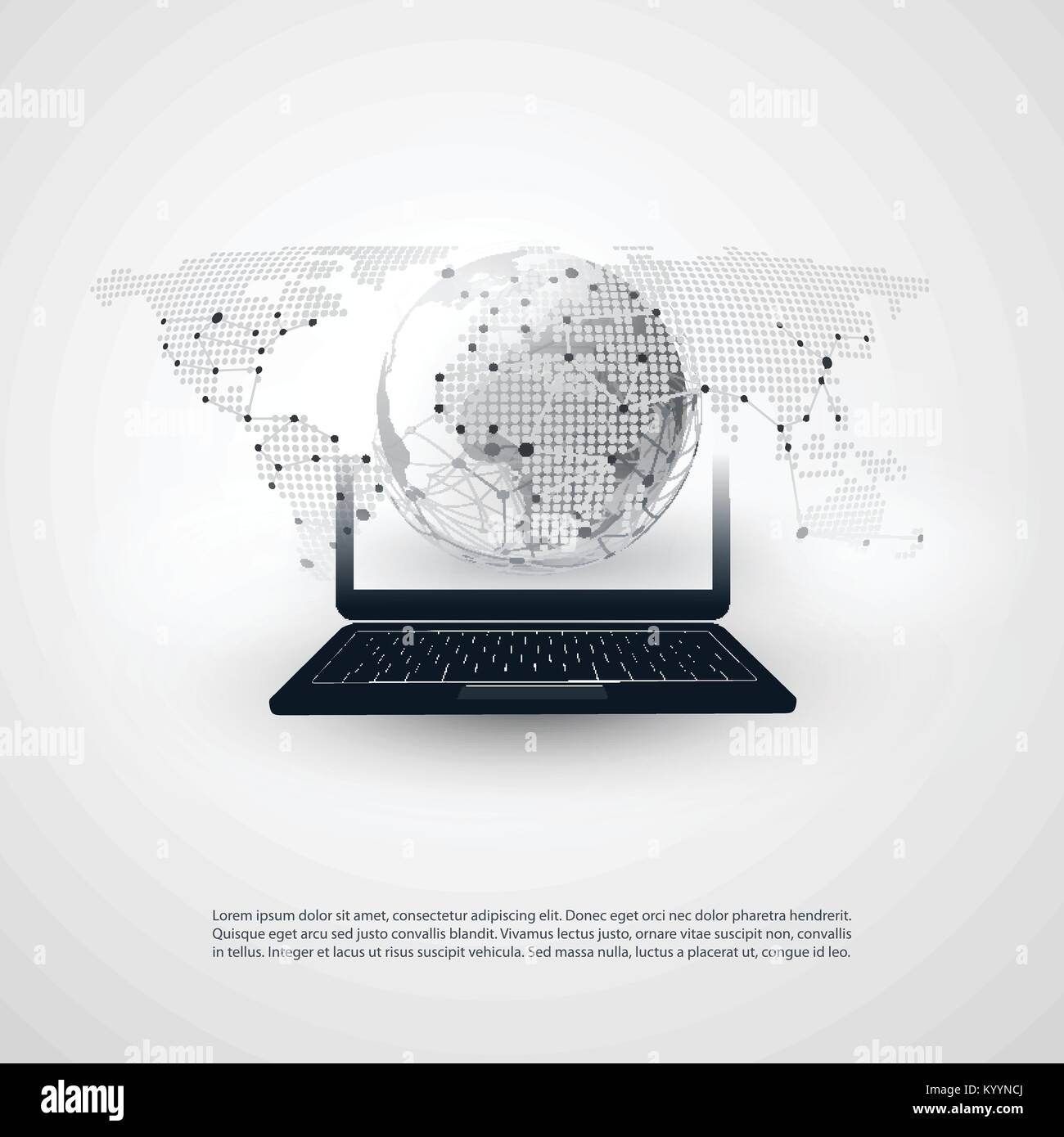 Abstract Cloud Computing, Global Networks Concept Design with Laptop, Wireless Mobile Device ...
