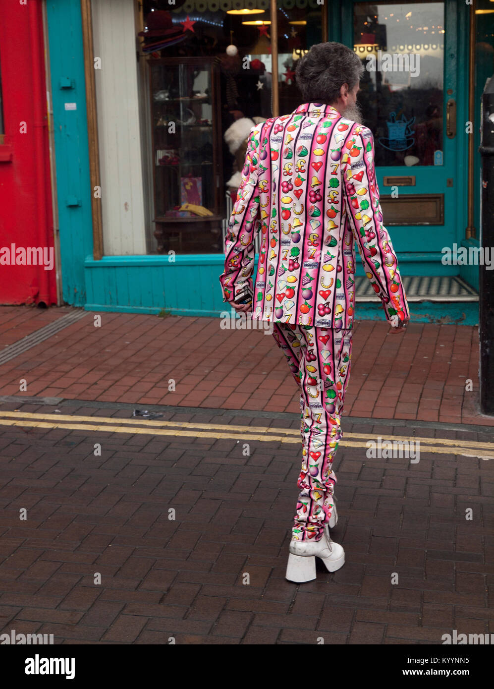 A colorful suit being worn by an eccentric man in Brighton Stock Photo ...