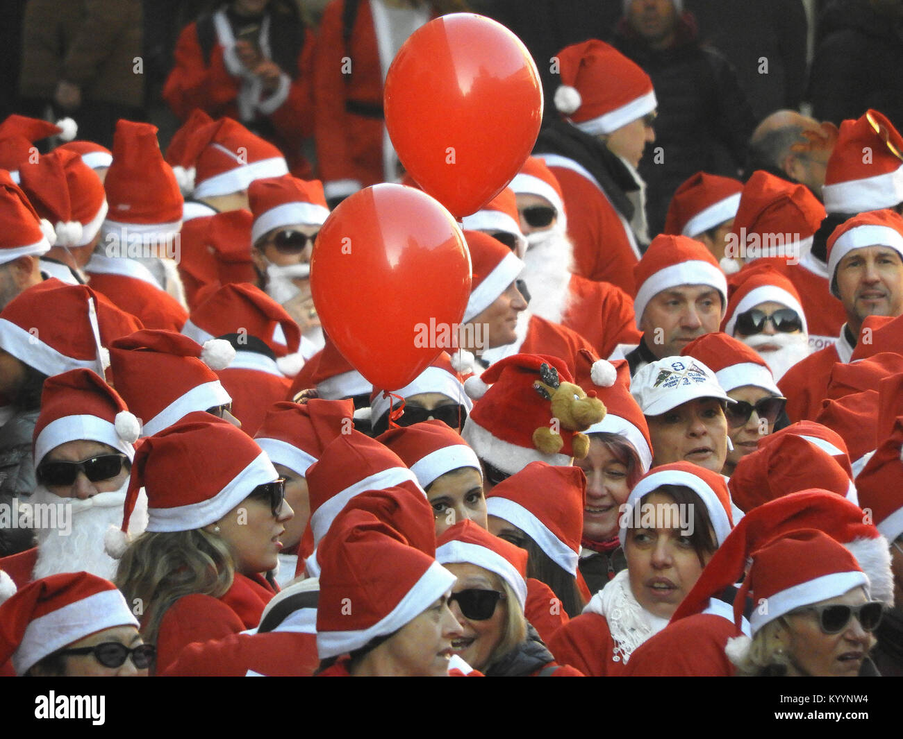 The traditional Santa Claus race in Venice, Italy, held in the splendid ...