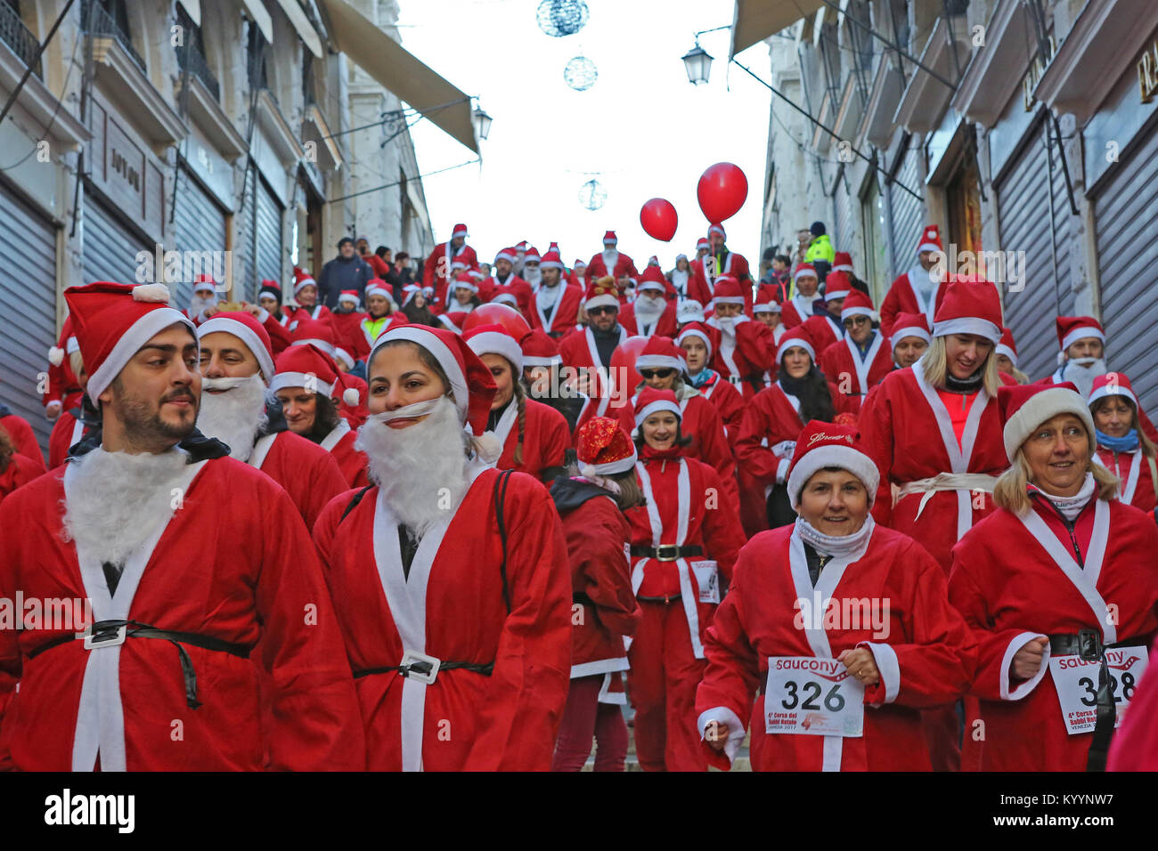 The traditional Santa Claus race in Venice, Italy, held in the splendid ...