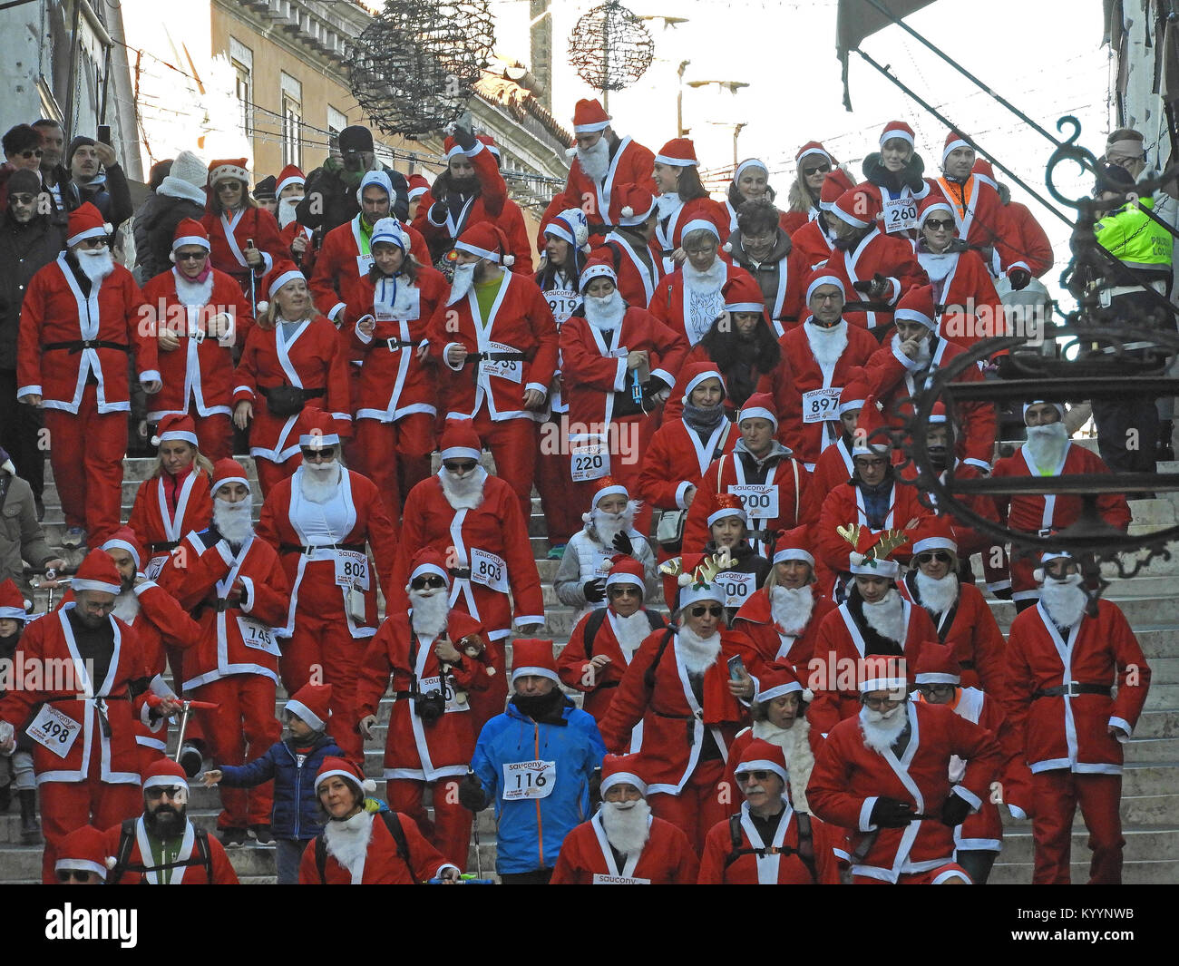 The traditional Santa Claus race in Venice, Italy, held in the splendid ...
