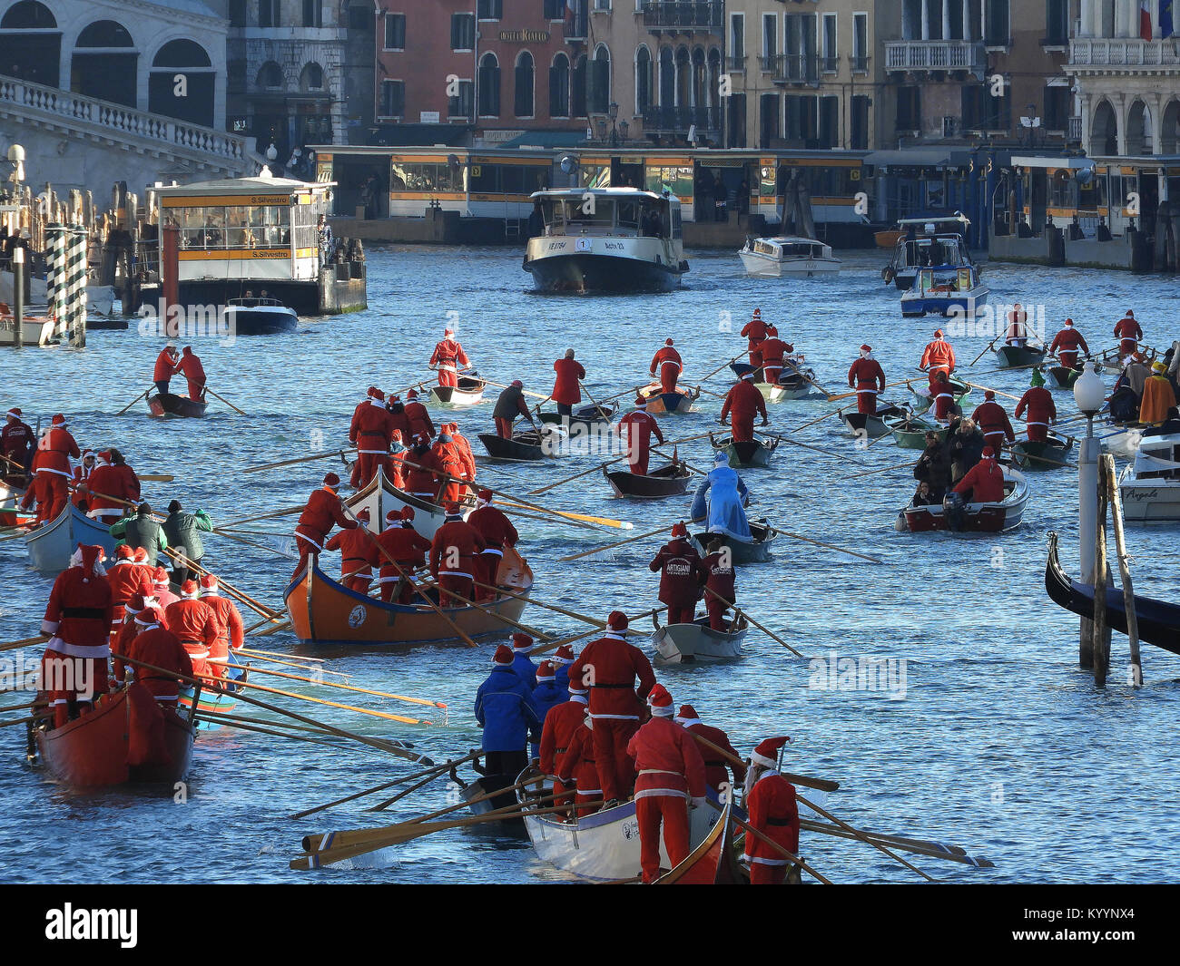 The traditional Santa Claus race in Venice, Italy, held in the splendid ...