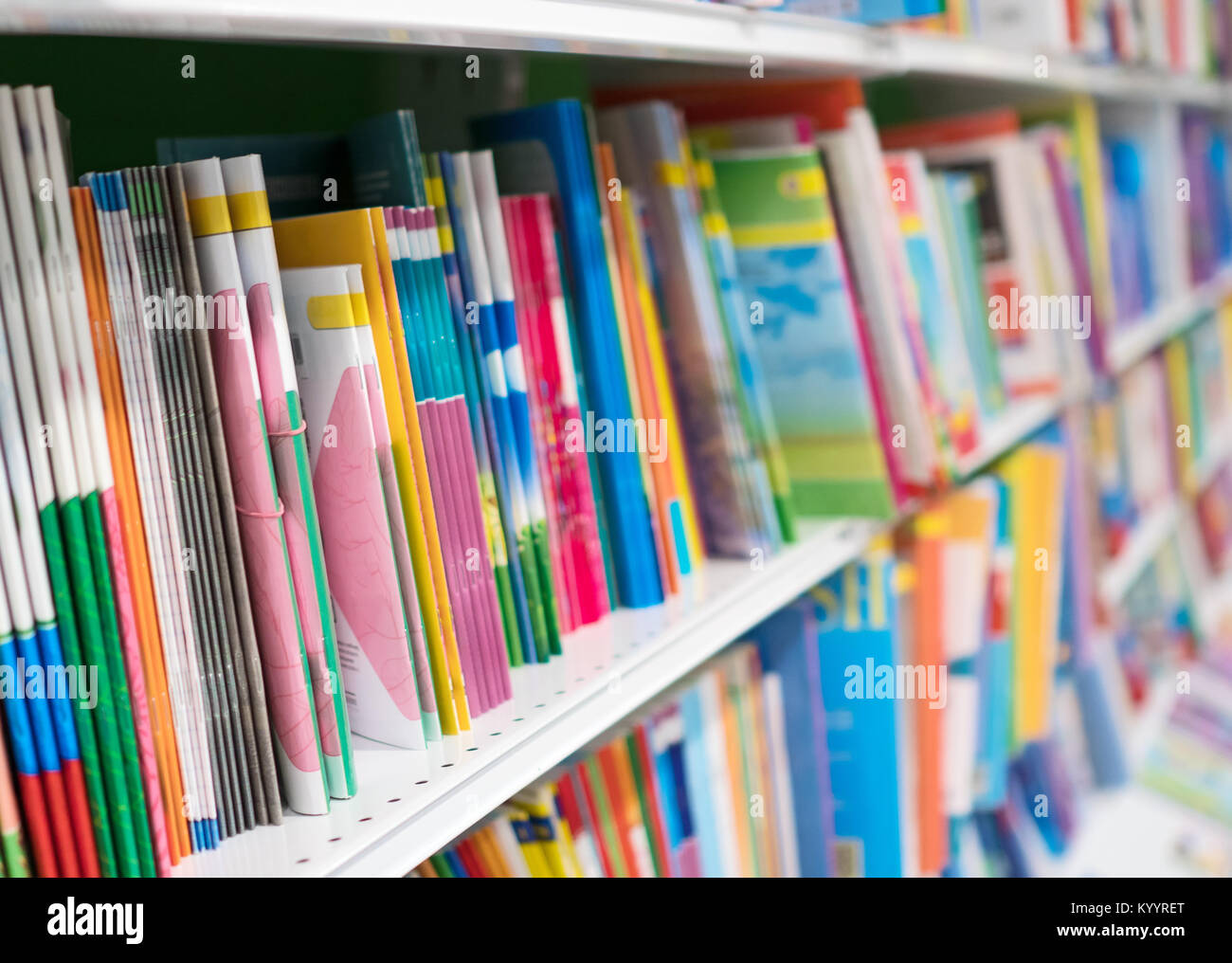 School notebooks on shelf in bookstore Stock Photo - Alamy