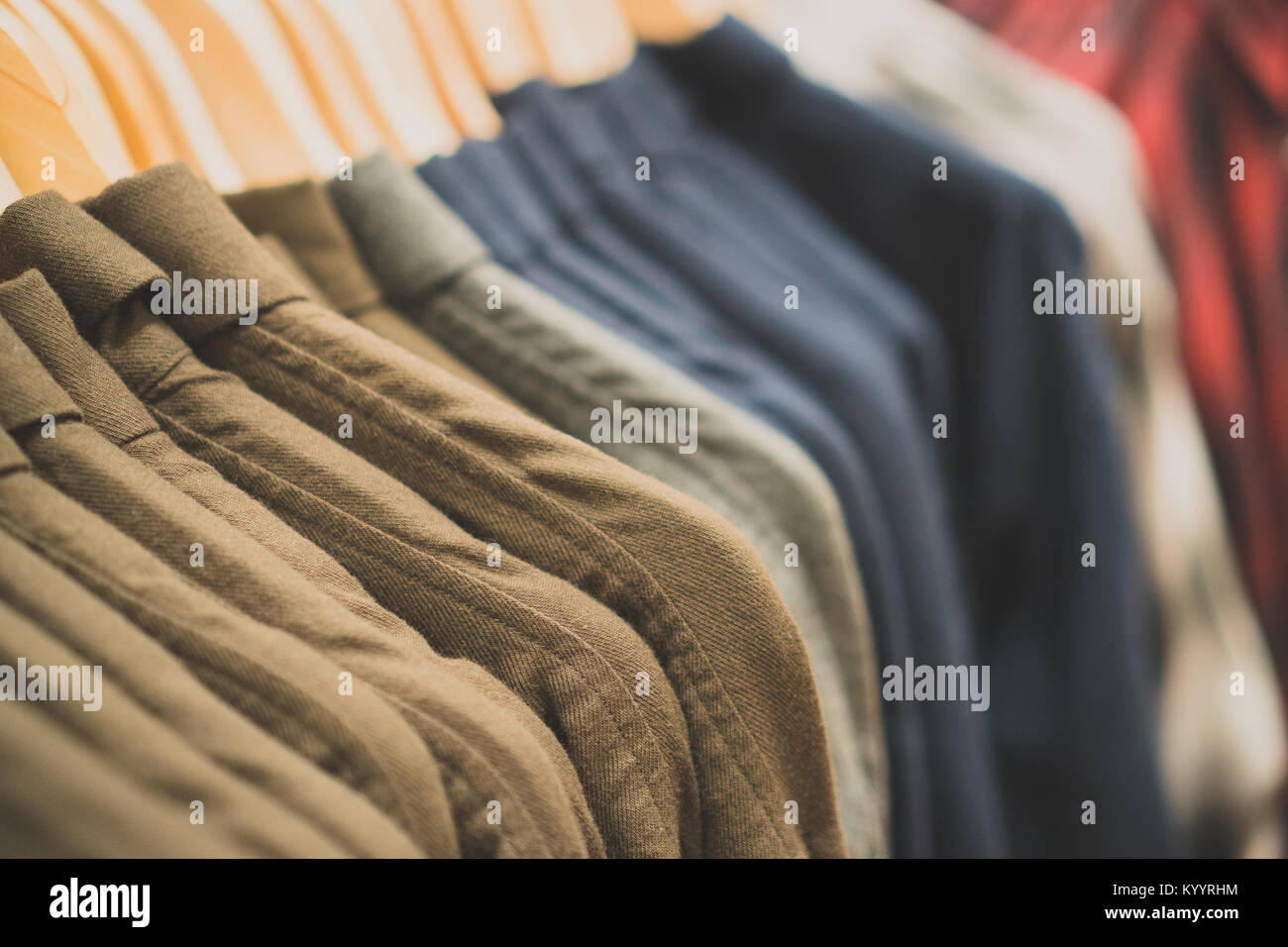 Men's warm shirts in a clothing store Stock Photo - Alamy