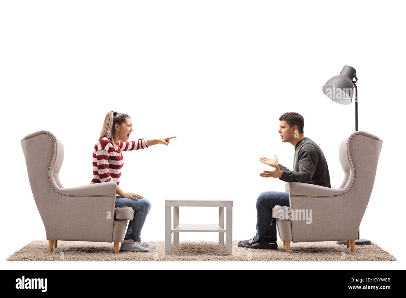 Man woman sitting table arguing Cut Out Stock Images & Pictures - Alamy