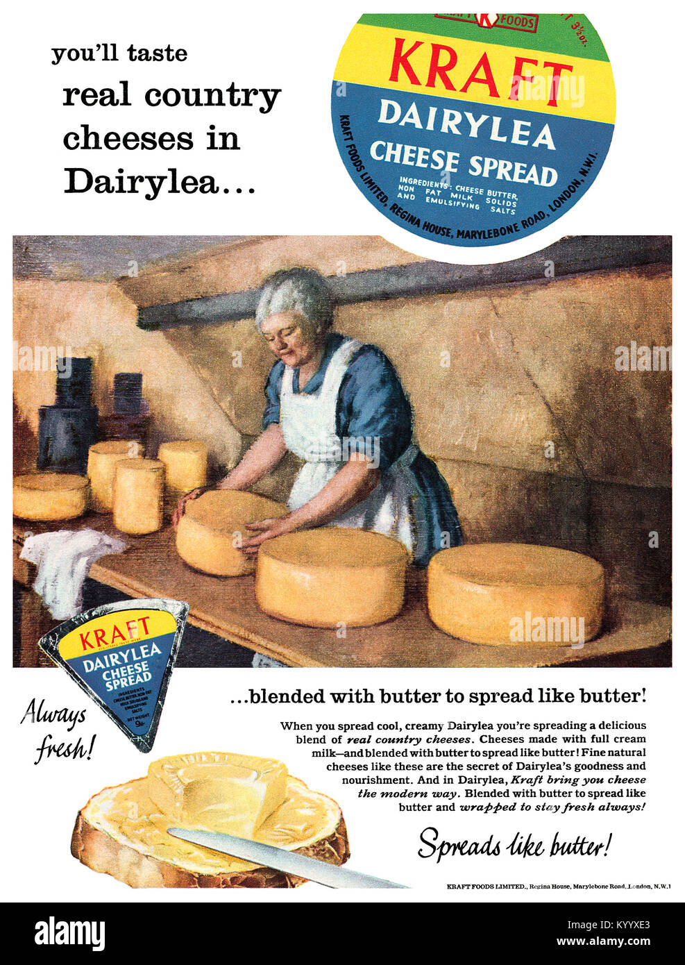 1960 British advertisement for Kraft Dairylea cheese spread Stock Photo ...