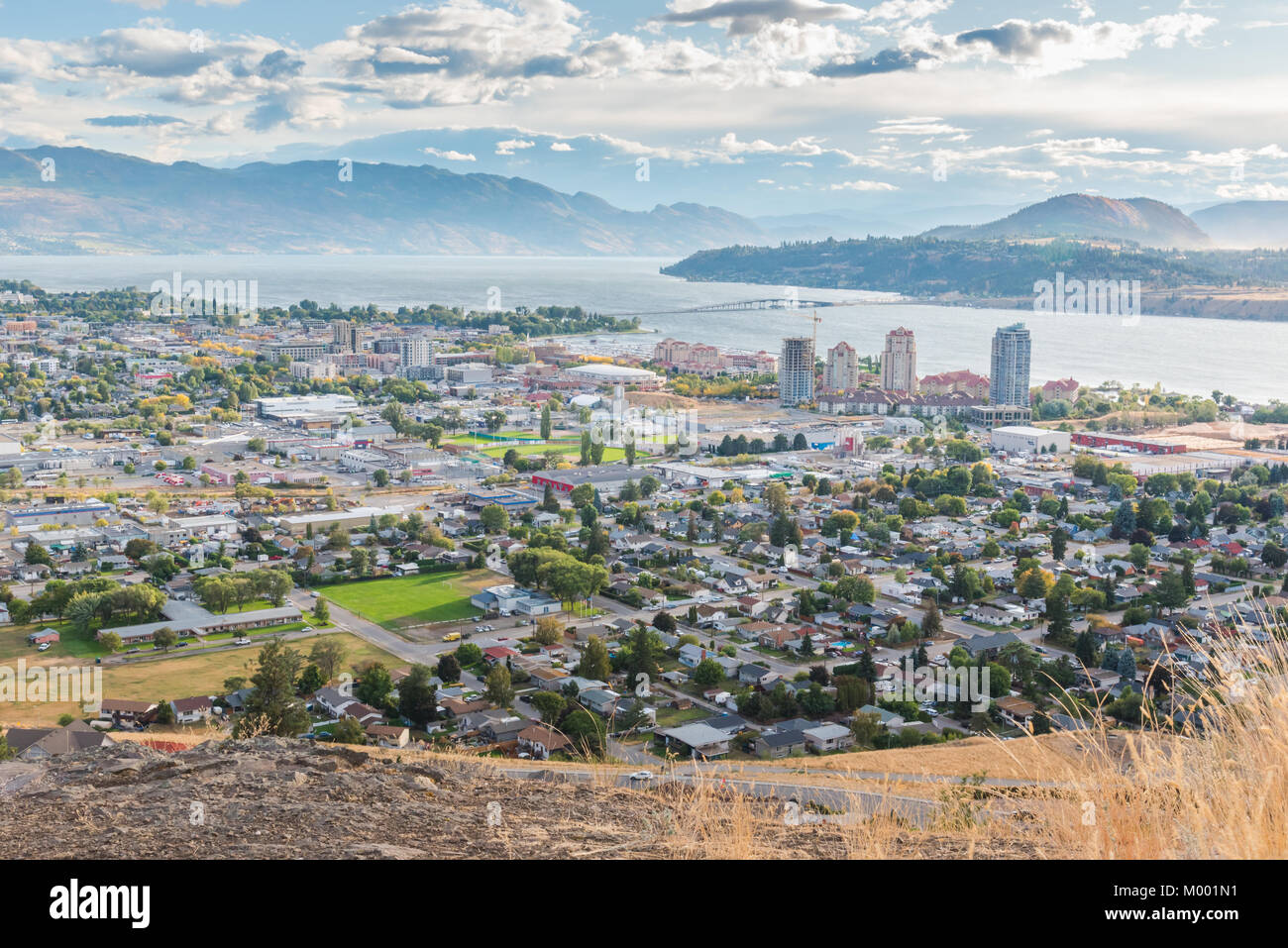 Downtown Kelowna in autumn viewed from Knox Mountain with Okanagan Lake ...