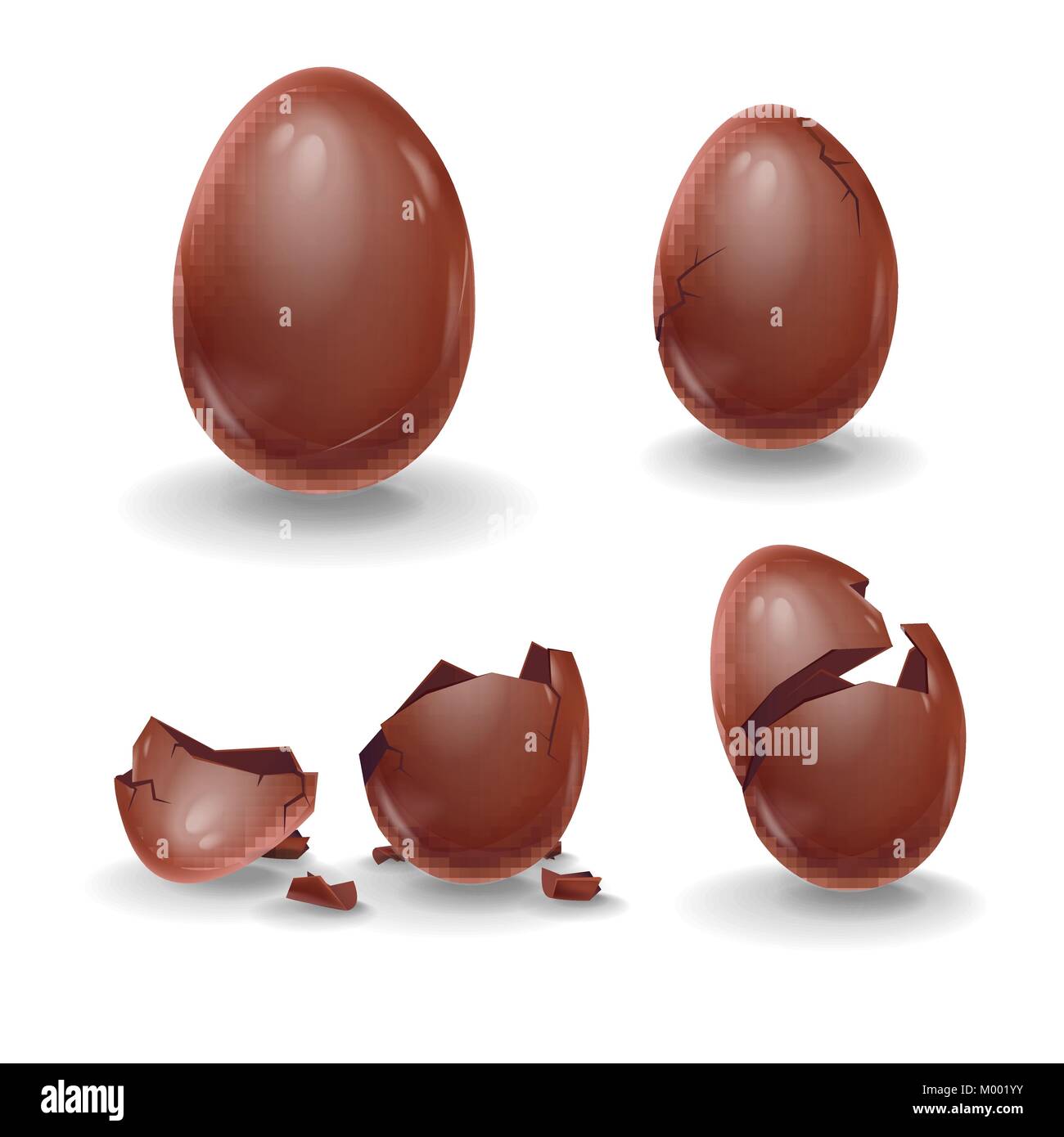 Broken eggs. Cracked open eggshell. Easter 3d realistic icons set ...