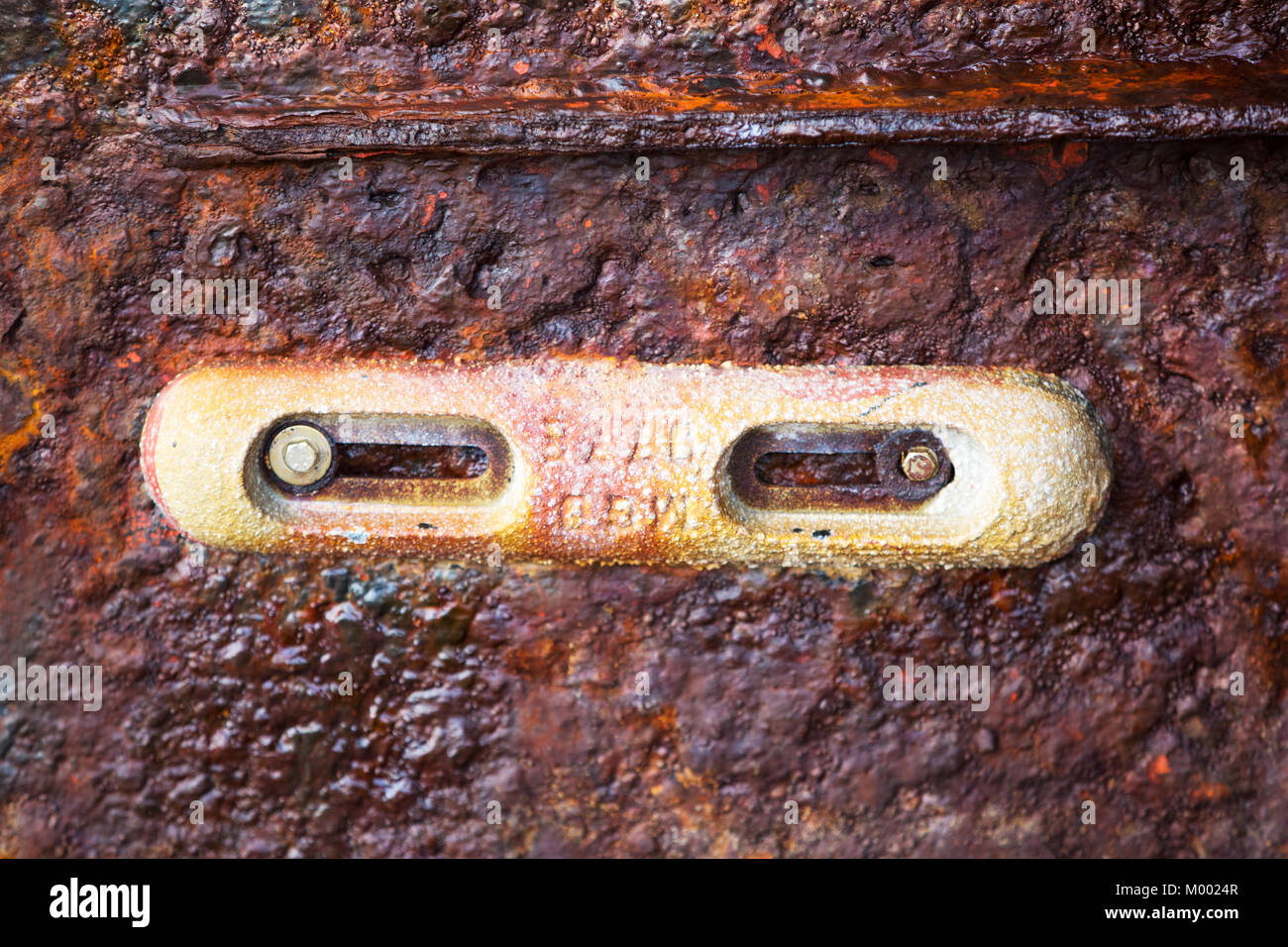 A sacrificial zinc plate on a ships rudder, designed to delay rusting ...