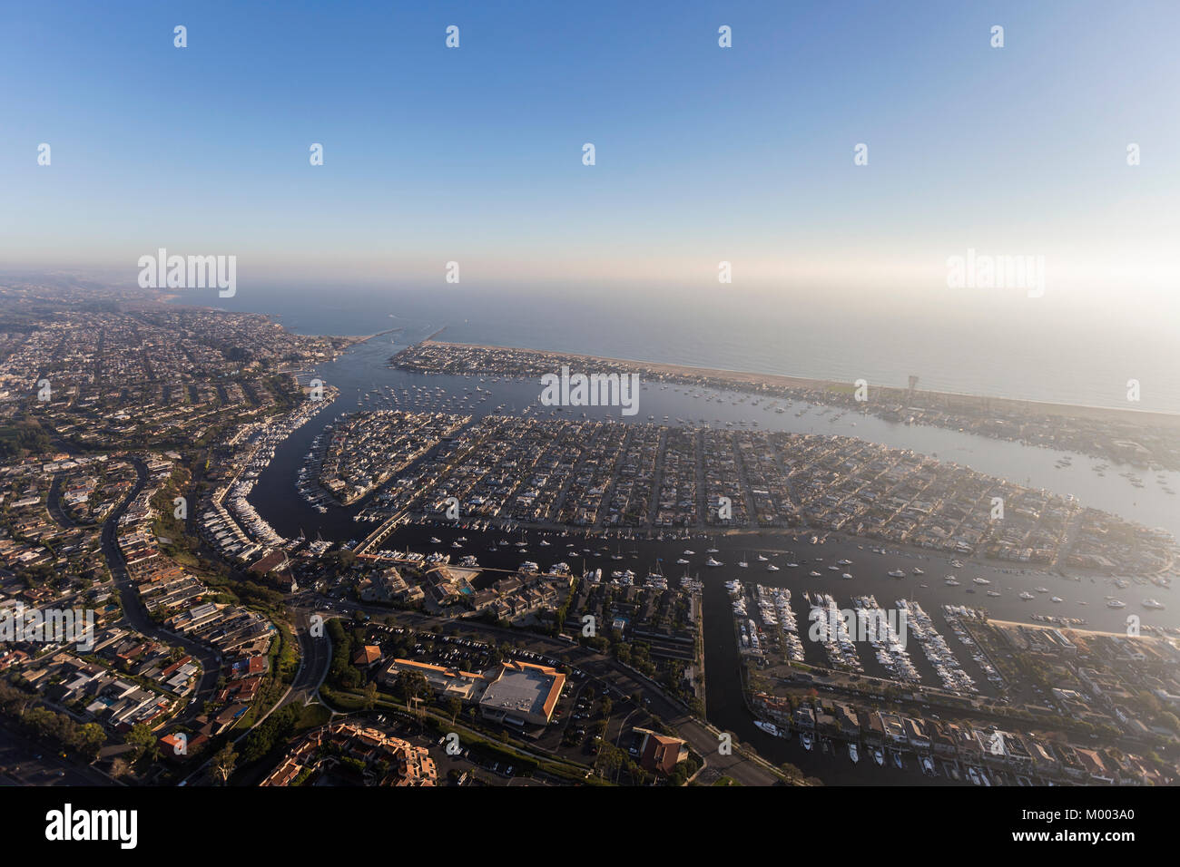 Aerial view of Newport Beach and harbor on the pacific coast in ...