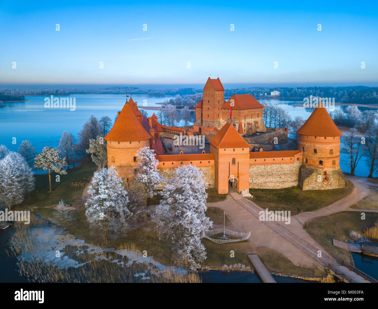 Trakai castle at winter, aerial Stock Photo - Alamy