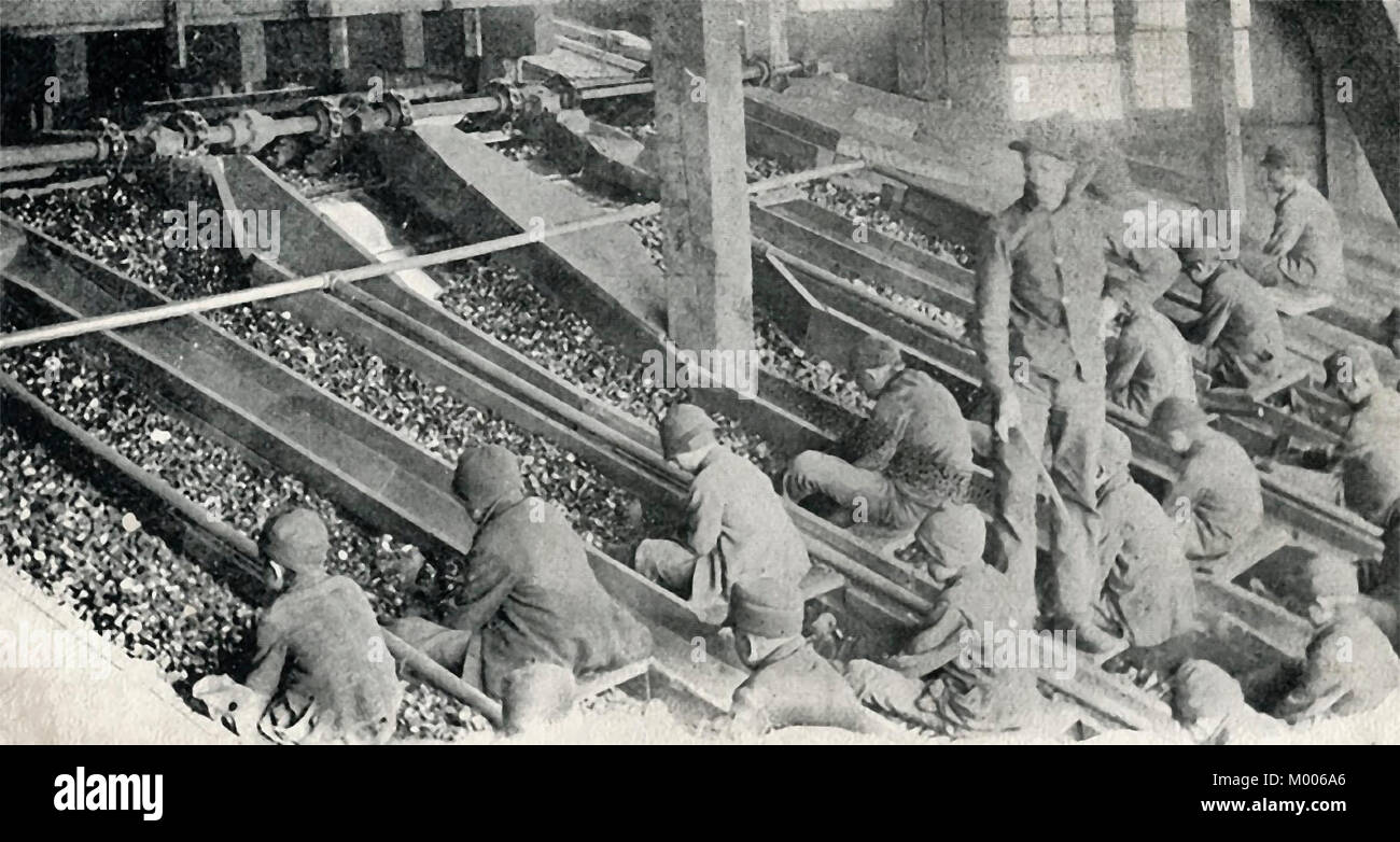 Child labor in mining Industry. Shift supervisor watches with a stick ...
