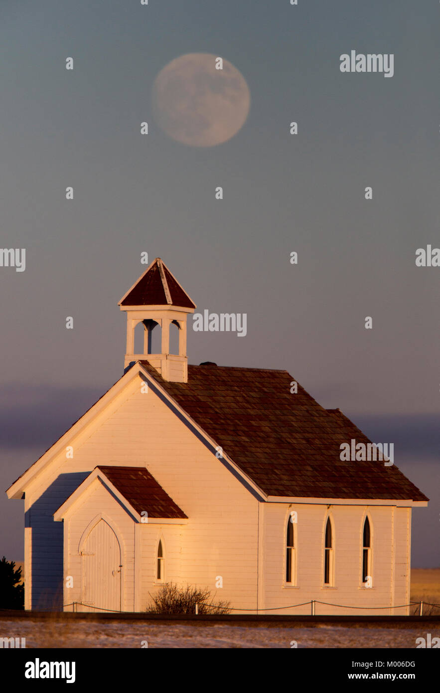 Full Super Moon over Country Church Canada Stock Photo - Alamy