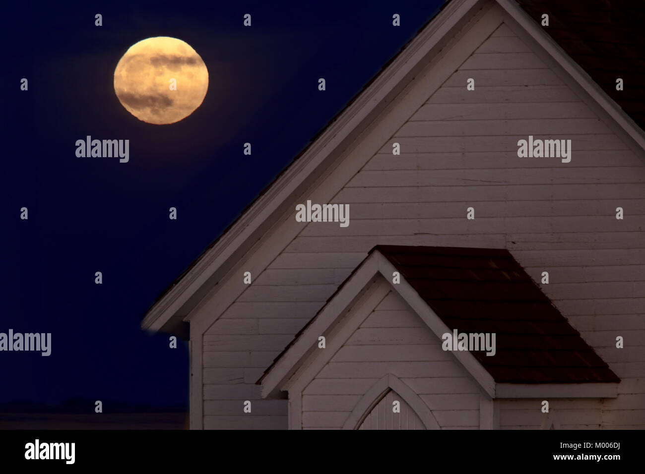 Full Super Moon over Country Church Canada Stock Photo - Alamy
