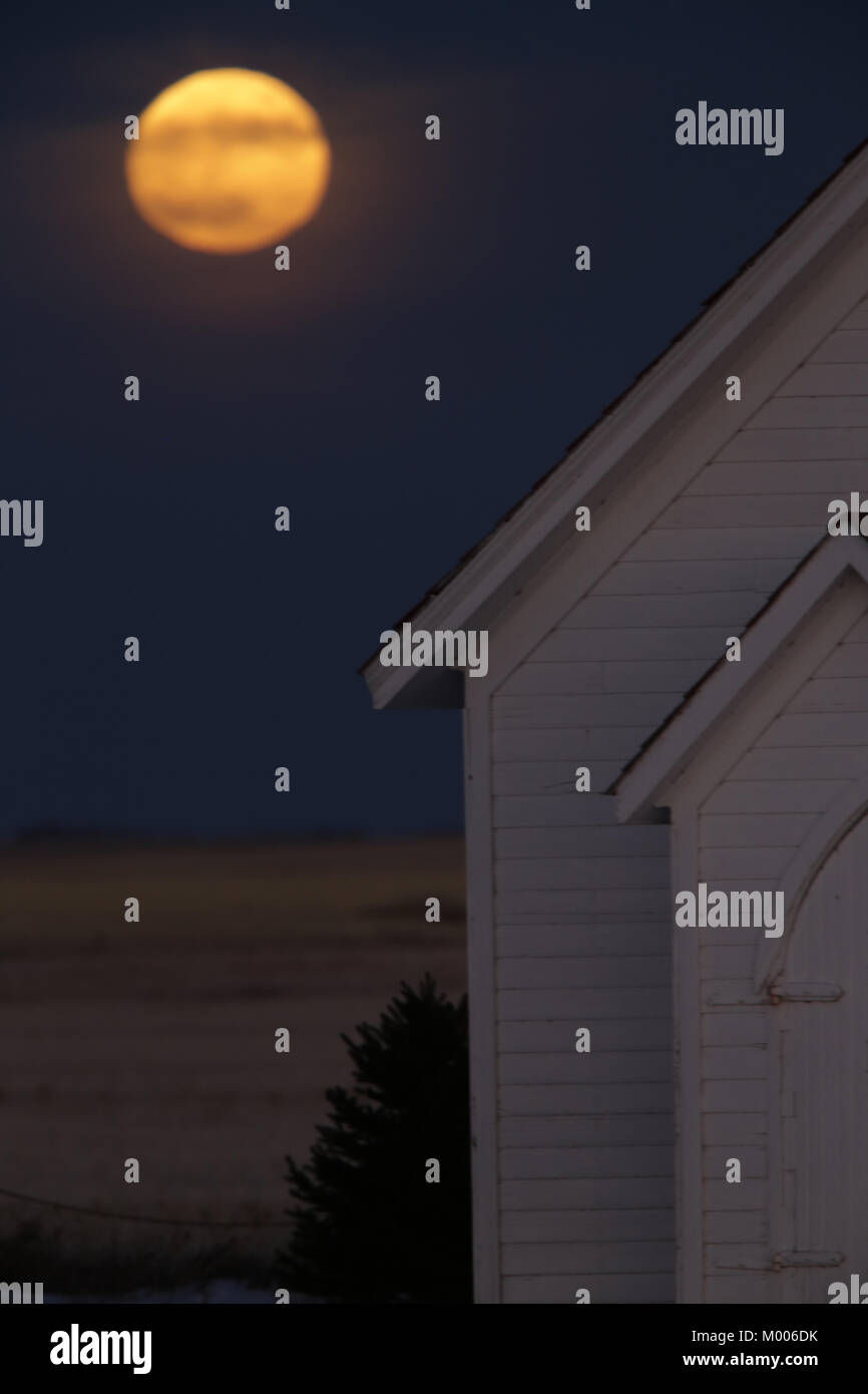 Full Super Moon over Country Church Canada Stock Photo - Alamy