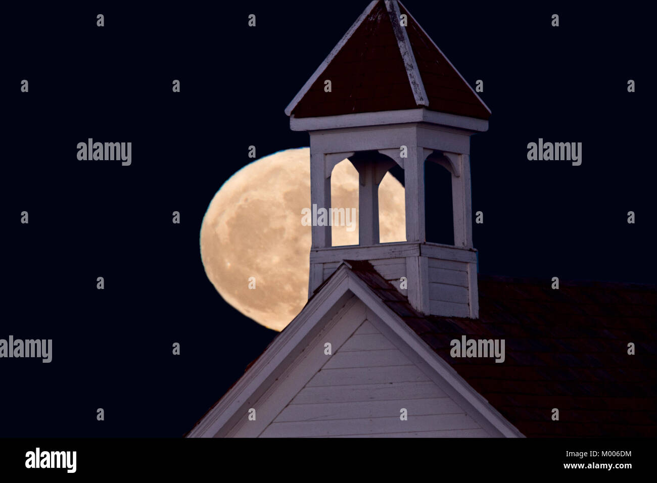 Full Super Moon over Country Church Canada Stock Photo - Alamy