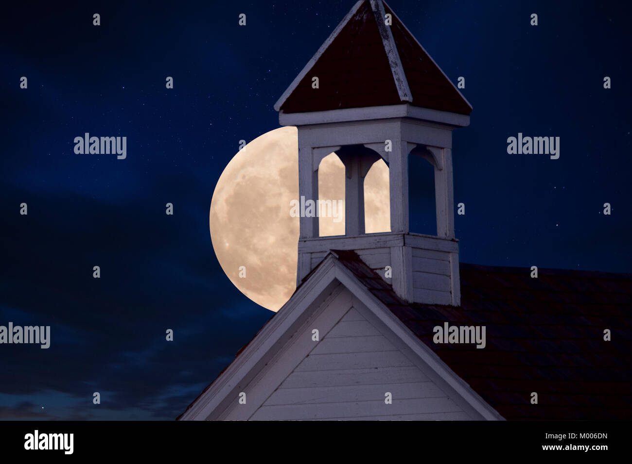 Full Super Moon over Country Church Canada Stock Photo - Alamy