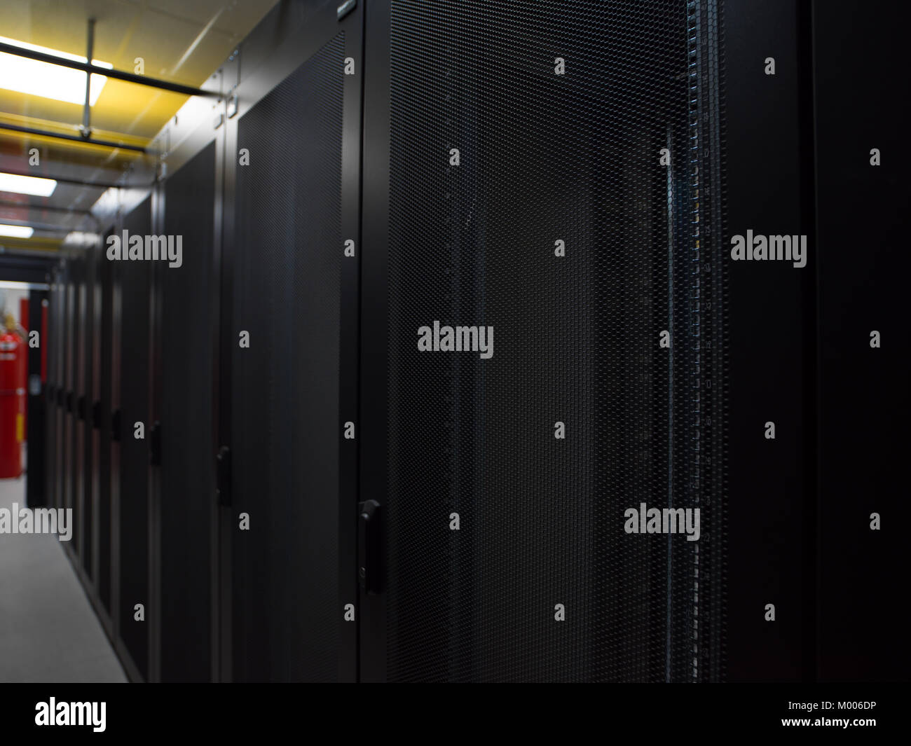 modern server room with black servers and hardwares in a internet data ...